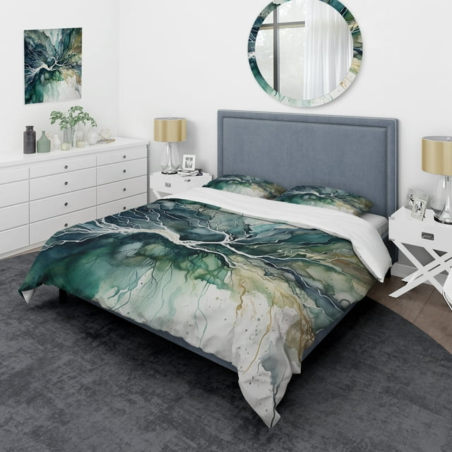 Designart "Marbled Dreamscape Green and Blue II" Modern Geometric ...