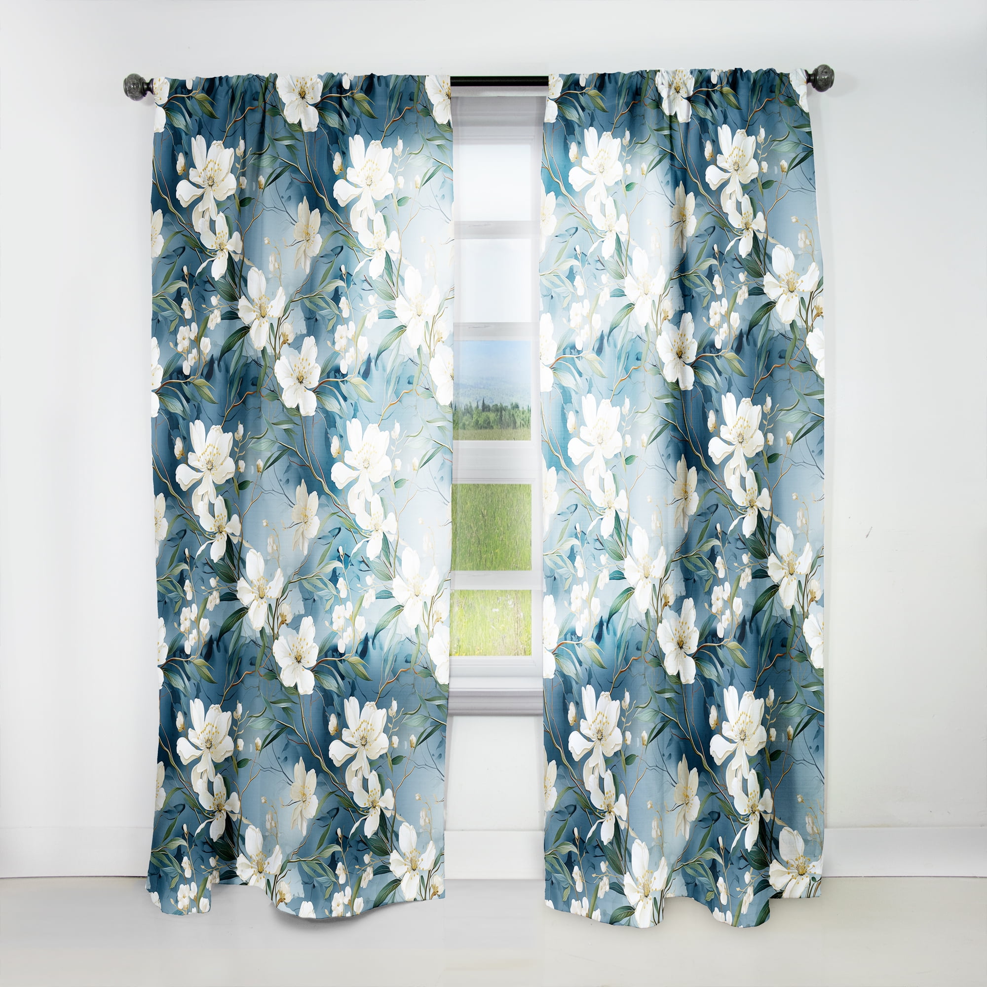 Designart "Marbled Pattern With Magnolias Vein In White And Blue ...