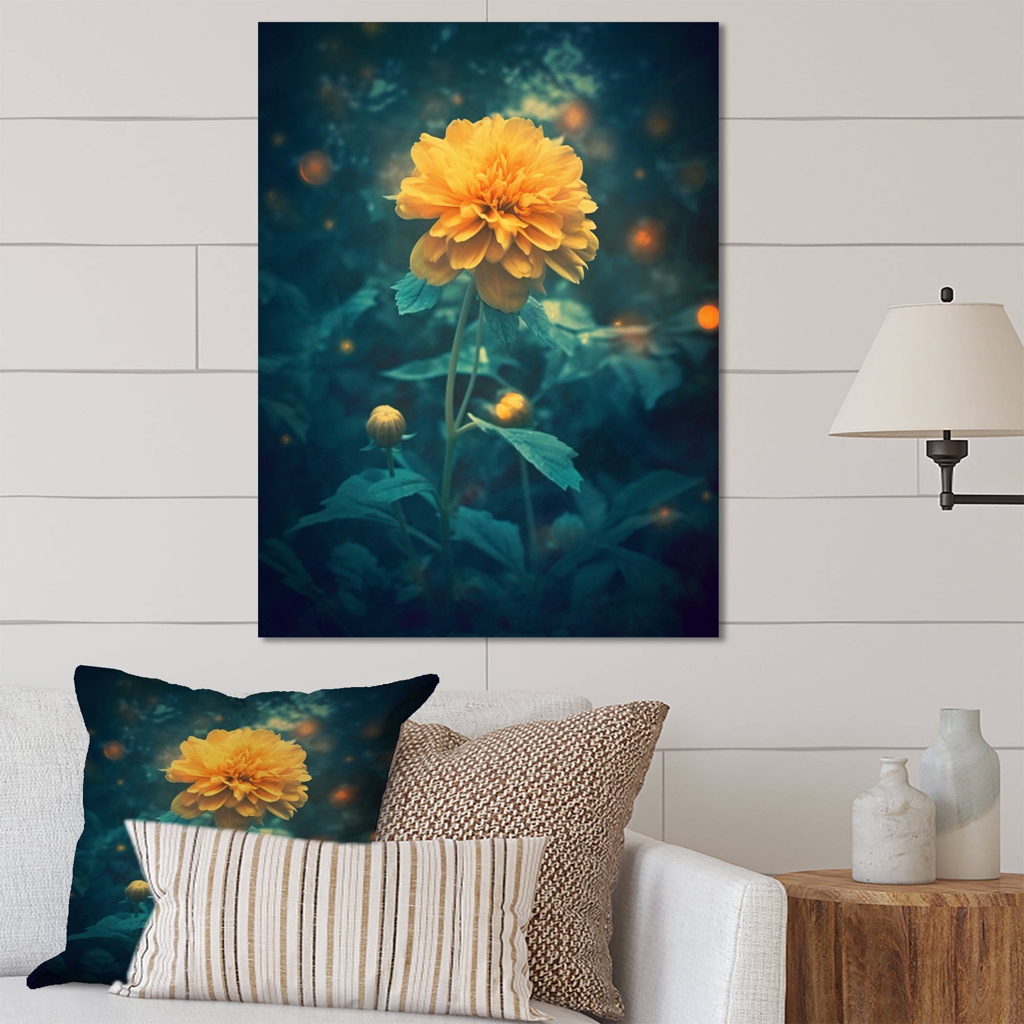 Designart "Marigold Splendor in Yellow and Teal I" Floral Metal Art ...