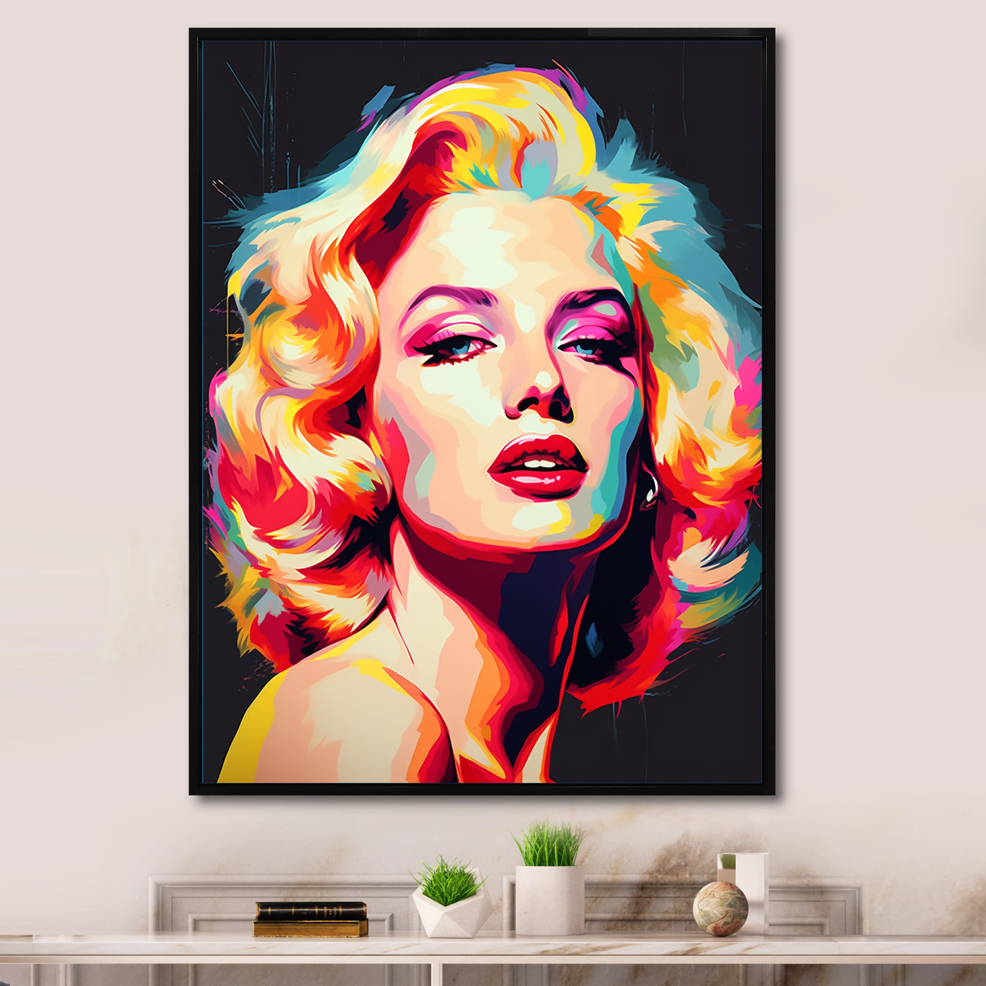 Designart "Marilyn In Color Pop Art" Modern Floater Framed Wall Art ...