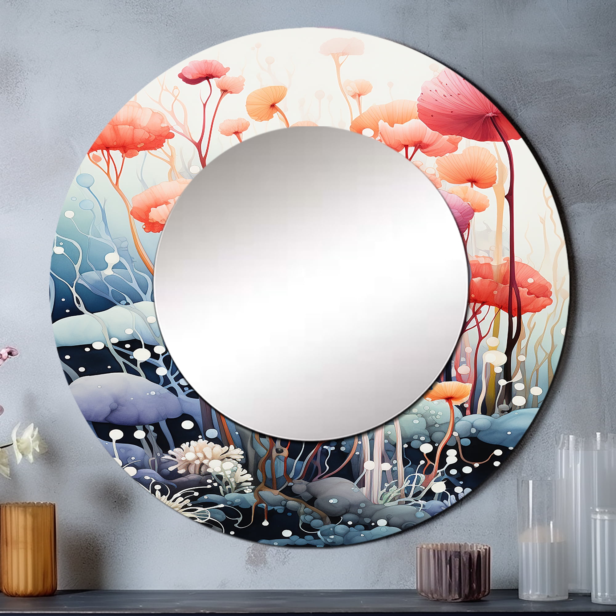 Designart "Marine Florals In Pink And Blue" Coastal Coral Under Water ...