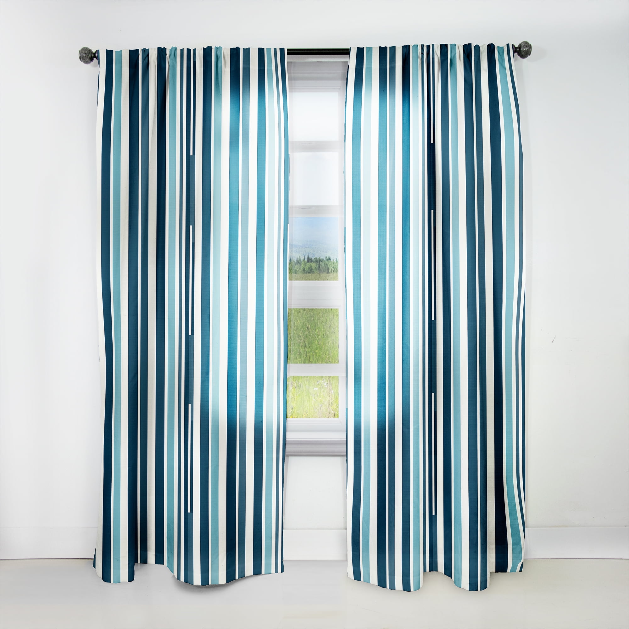 Designart "Maritime Azure Stripes I" Striped Modern Curtain, Striped ...