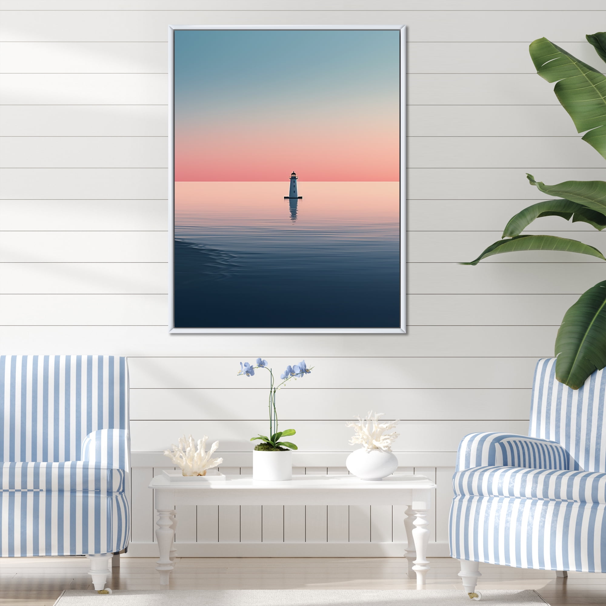 Designart "Maritime Simplicity III" Coastal Floater Framed Wall Decor ...