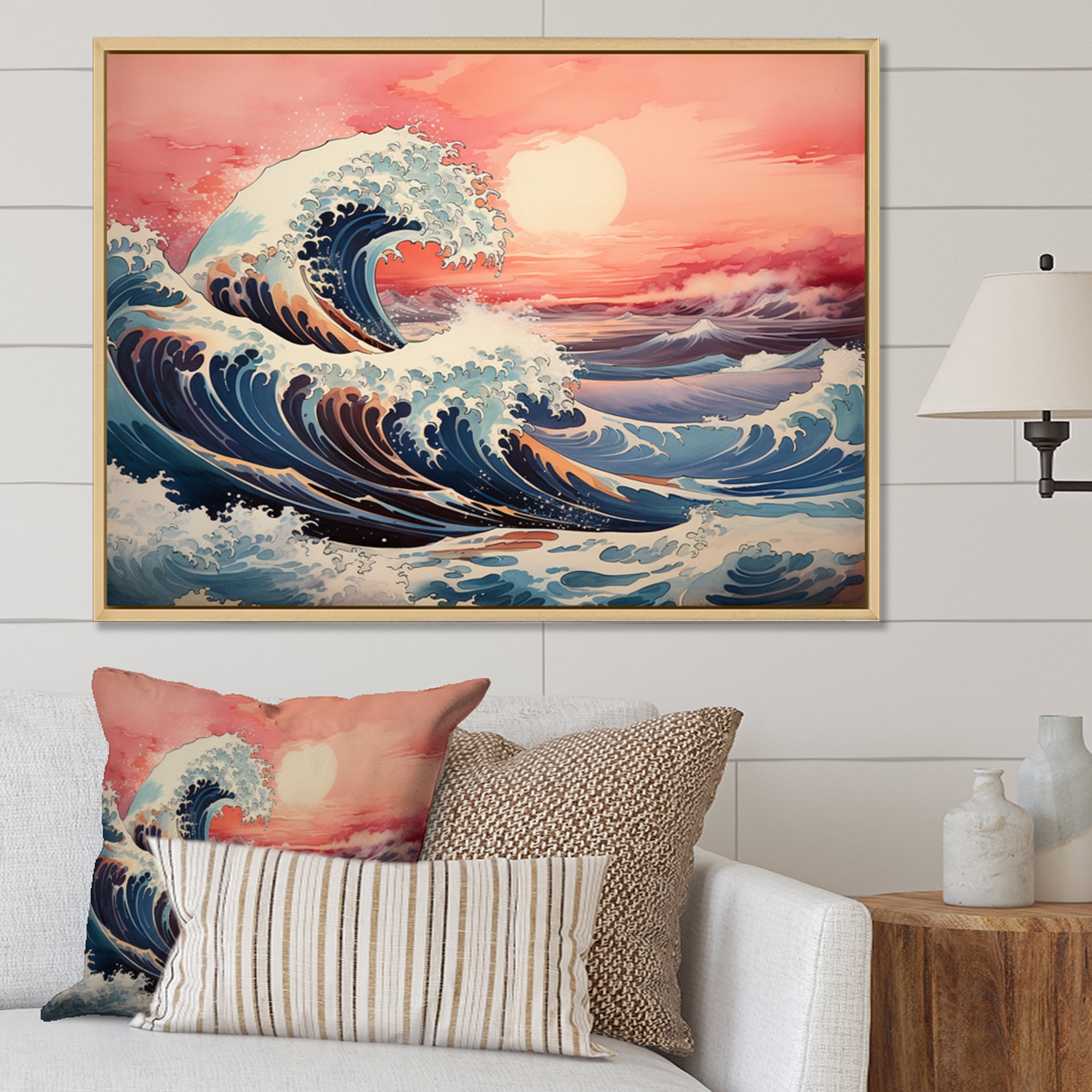 Designart "Masterpiece Pink Great Wave of Kanagawa I" Nautical & Beach ...