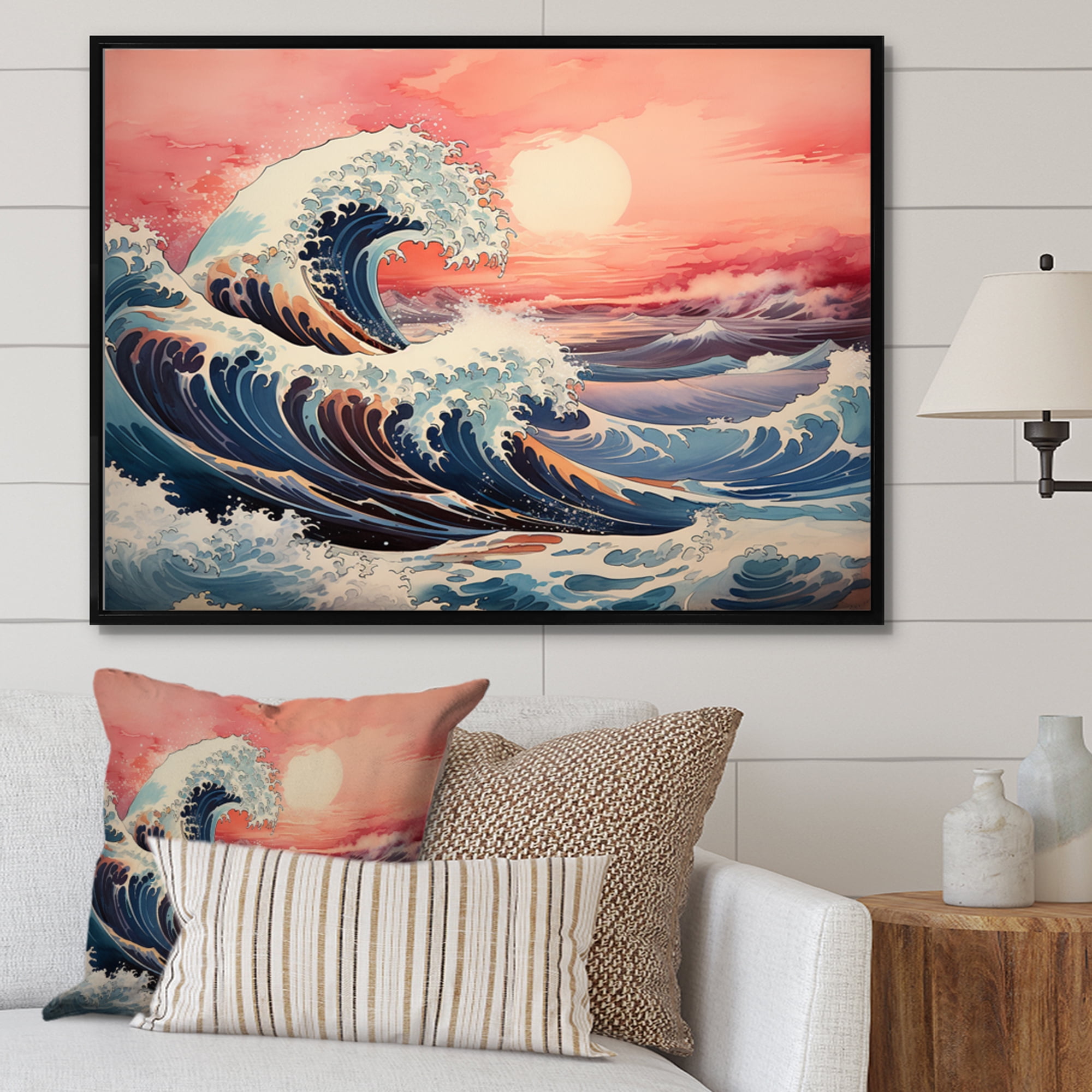 Designart "Masterpiece Pink Great Wave of Kanagawa I" Nautical & Beach ...