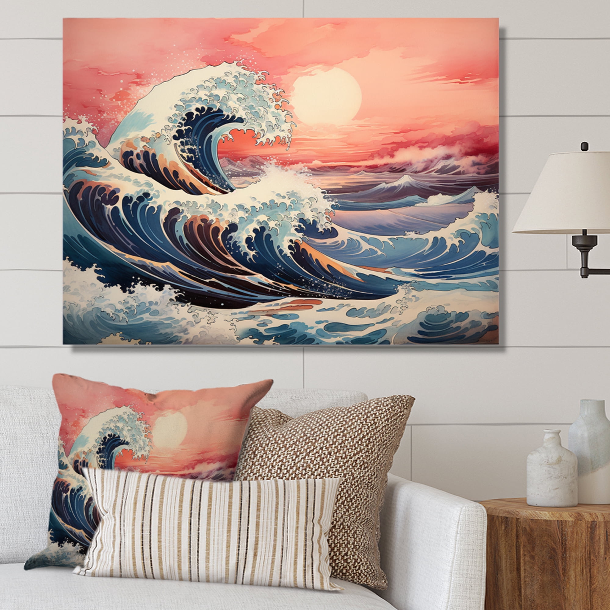 Designart "Masterpiece Pink Great Wave of Kanagawa I" Nautical & Beach ...