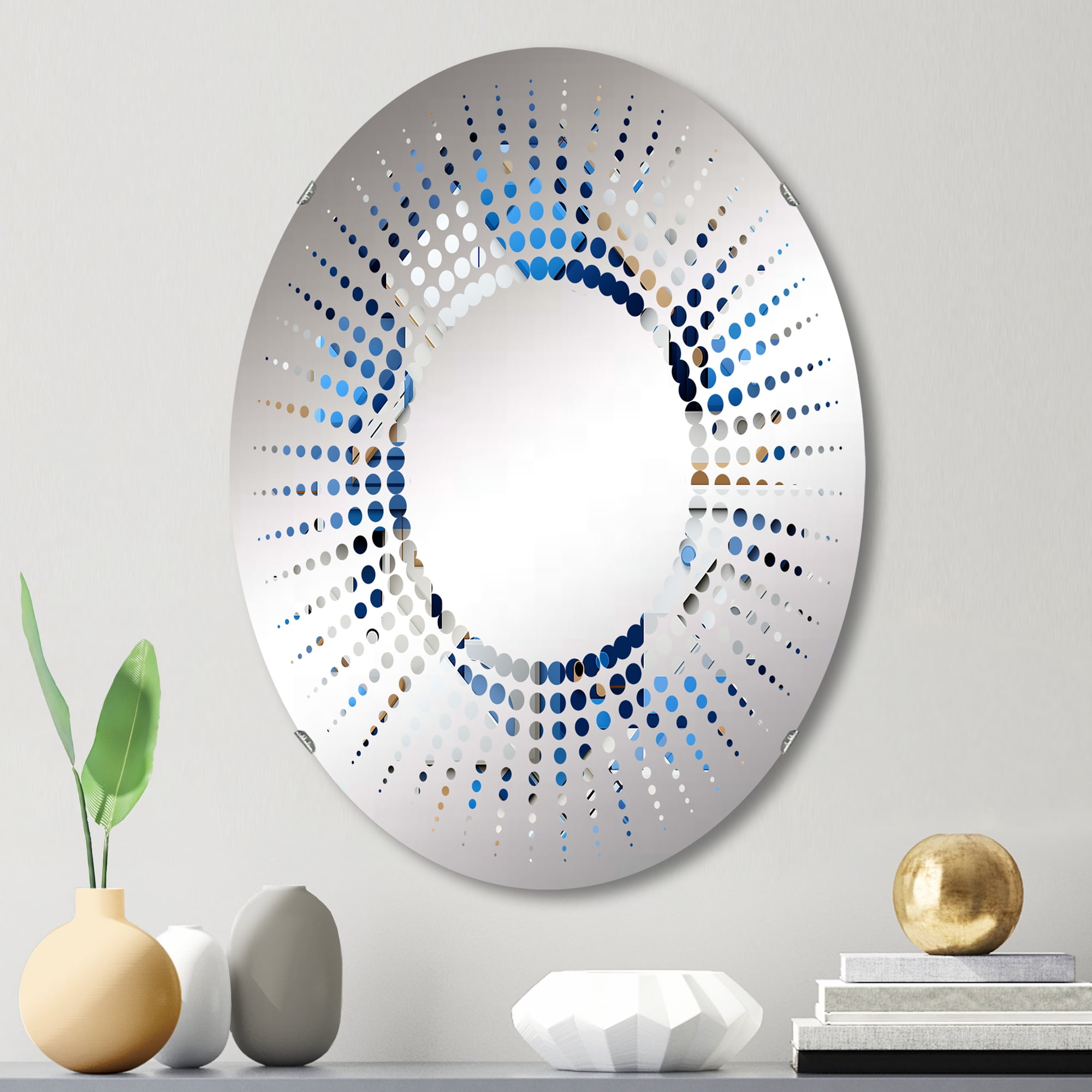 Designart "Matrix Design in Blue and White" Geometric Starburst Round ...