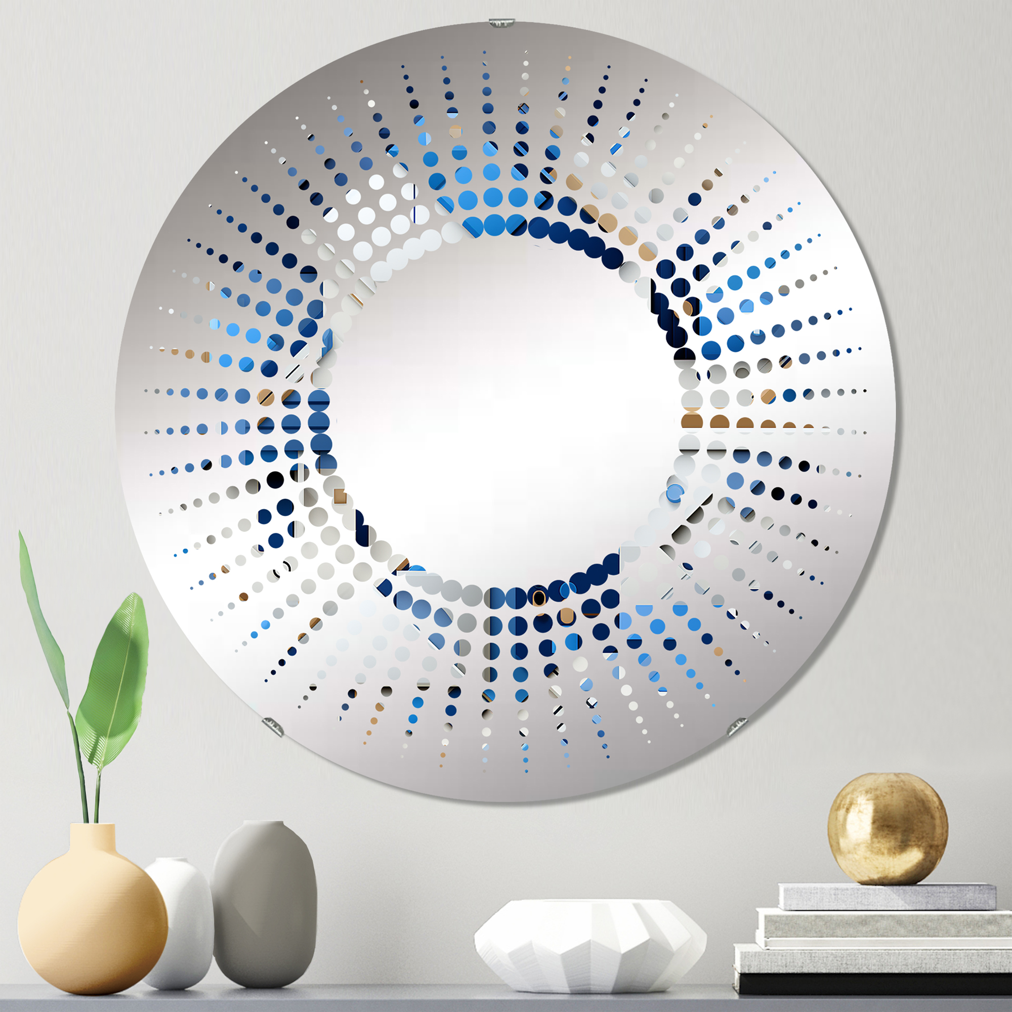 Designart "Matrix Design in Blue and White" Geometric Starburst Round ...