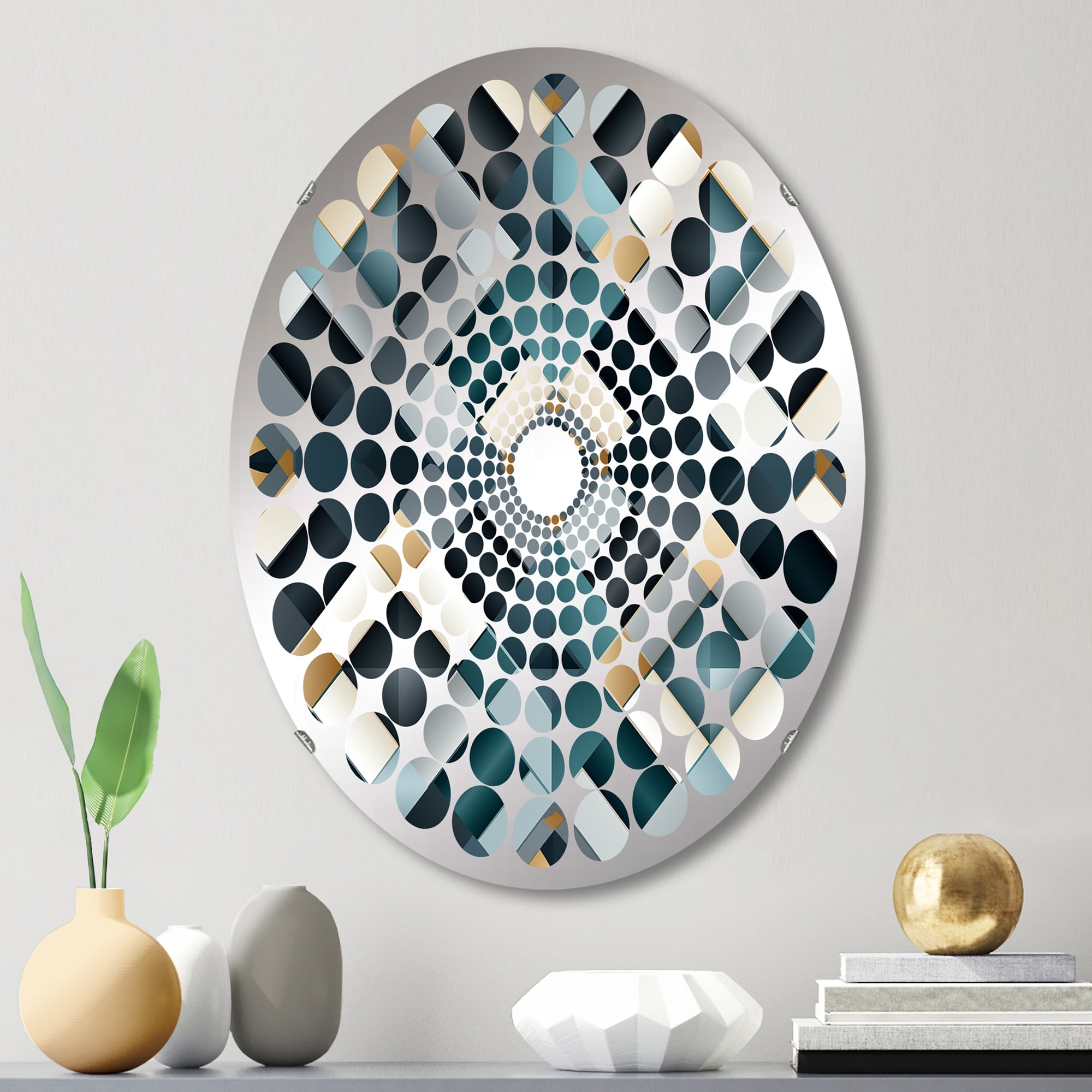 Designart "Matrix Grid in Grey and Teal Tones" Geometric Radial Dot ...