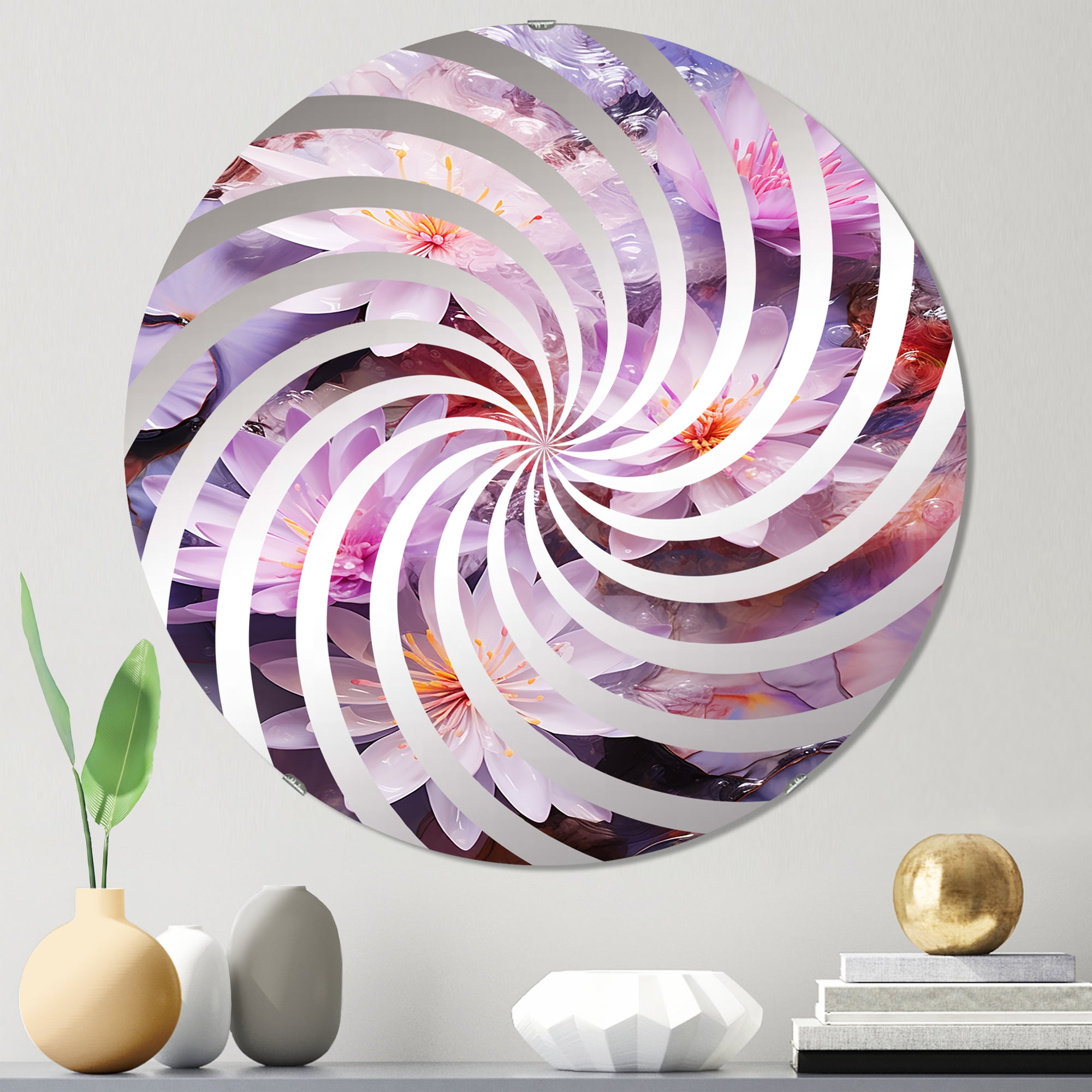 Designart "Mauve Glass Blooms: Lotus Elegance" France Vortex Round Wall ...