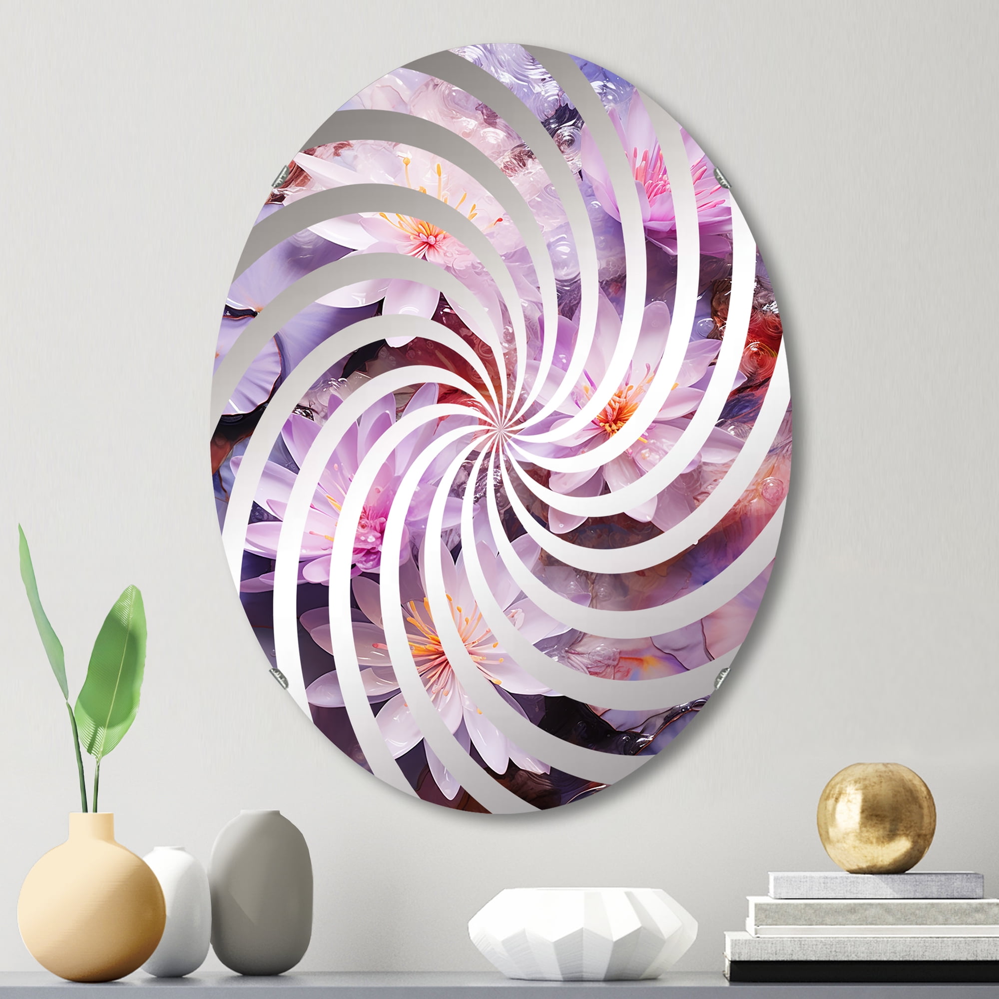 Designart "Mauve Glass Blooms: Lotus Elegance" France Vortex Round Wall ...