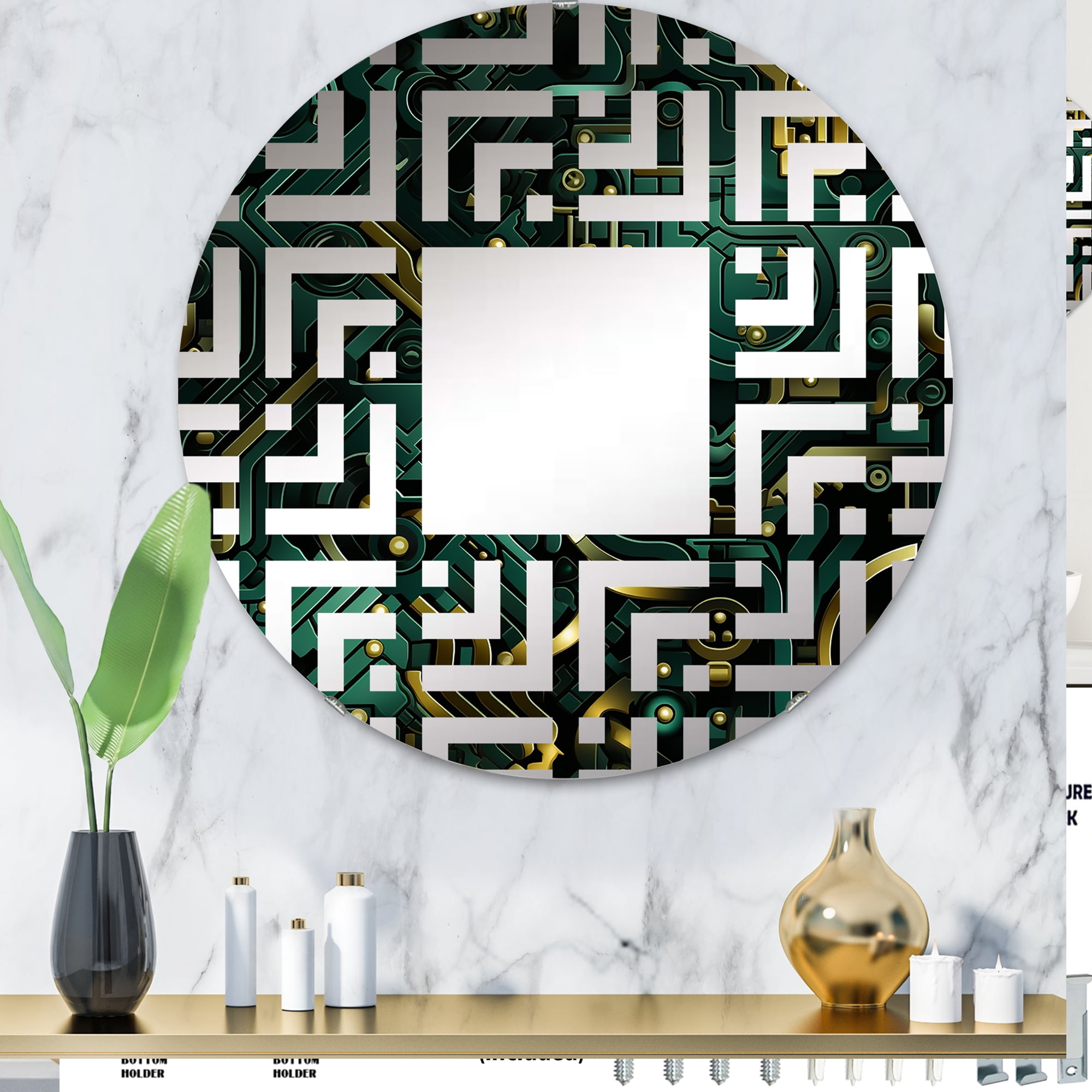 Designart "Maze of Techno Fusion in Green I" Geometric Maze Round Wall ...