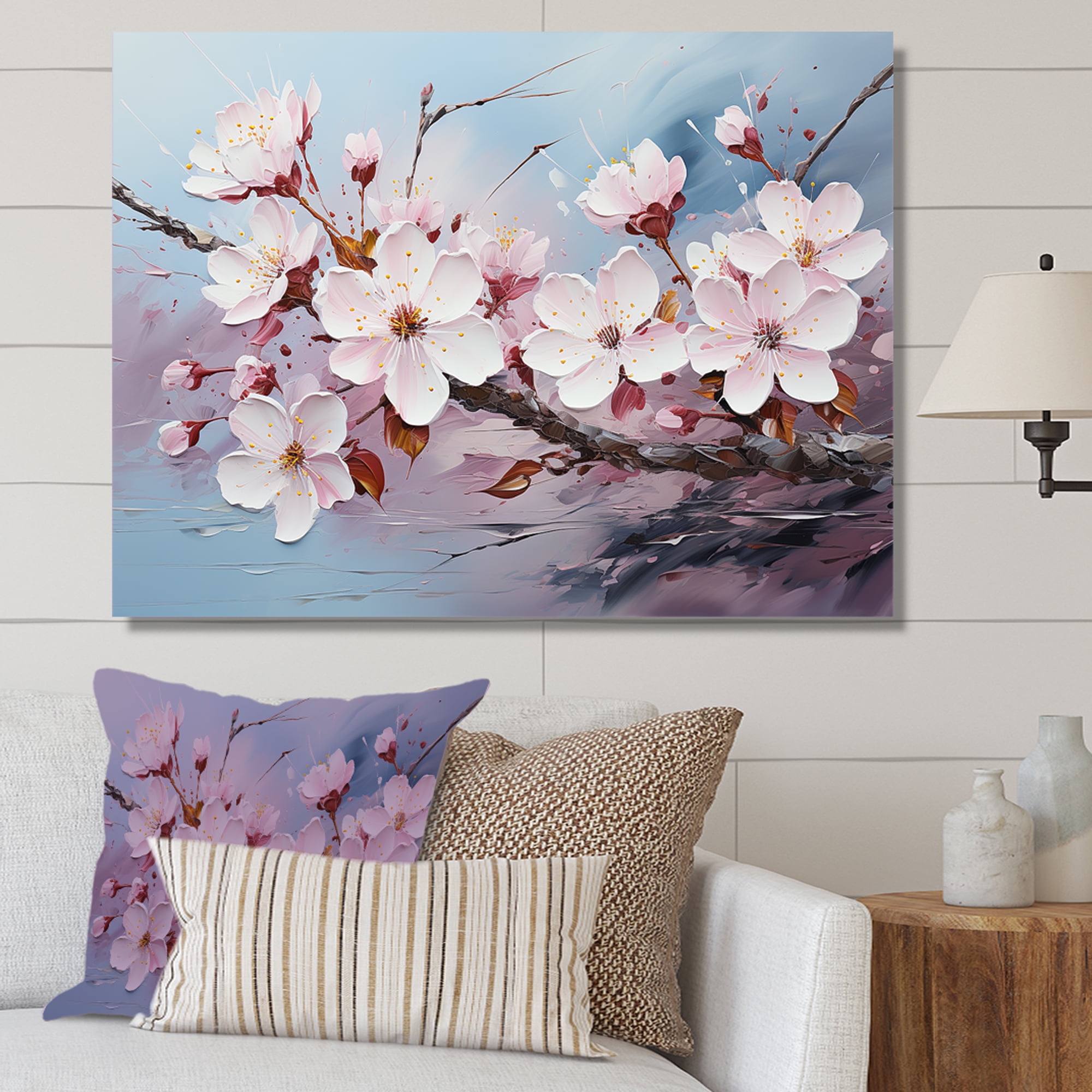 Designart "Meadow Of Cherry Blossoms I" Flower Field Wall Decor ...