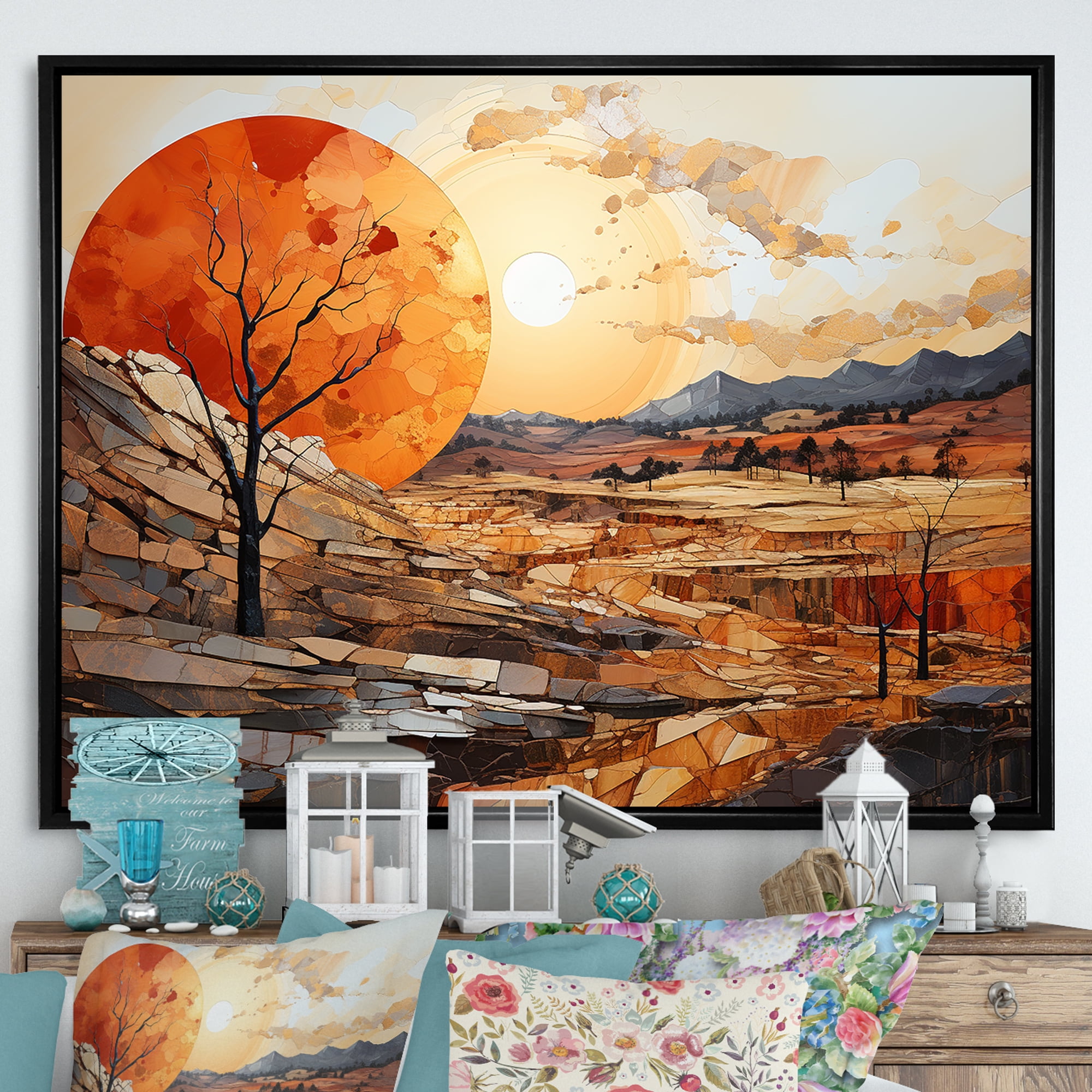 Designart "Meadow Sunset Abstract Orange Landscape Impressions ...
