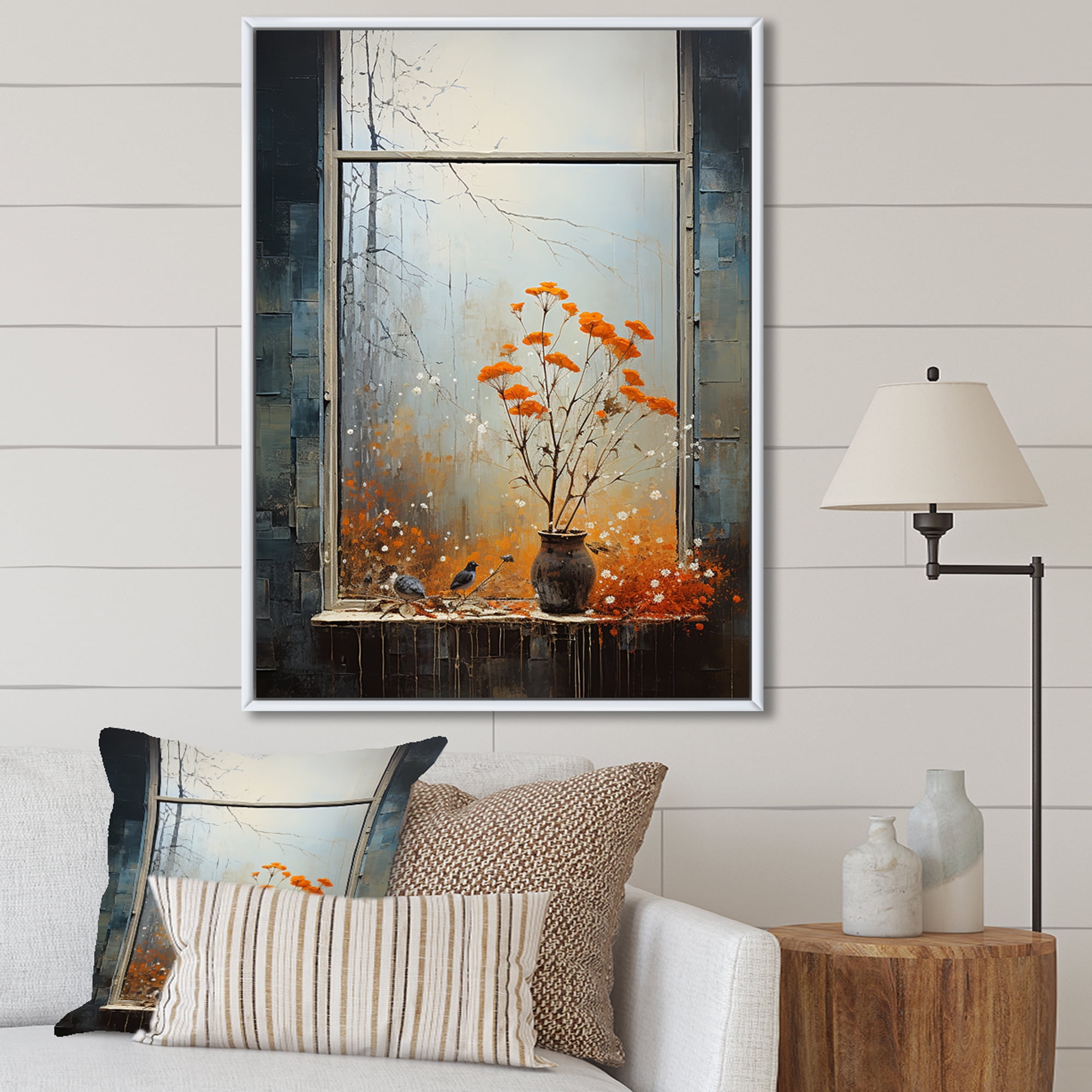 Designart "Meadow View through Windows II" Landscapes Framed Wall Art ...