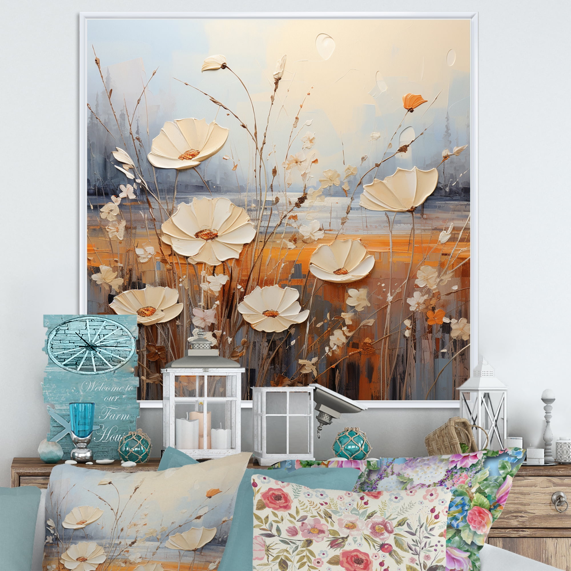 Designart "Meadow delicate Meadowscape Pointillism III" Floral Floater ...