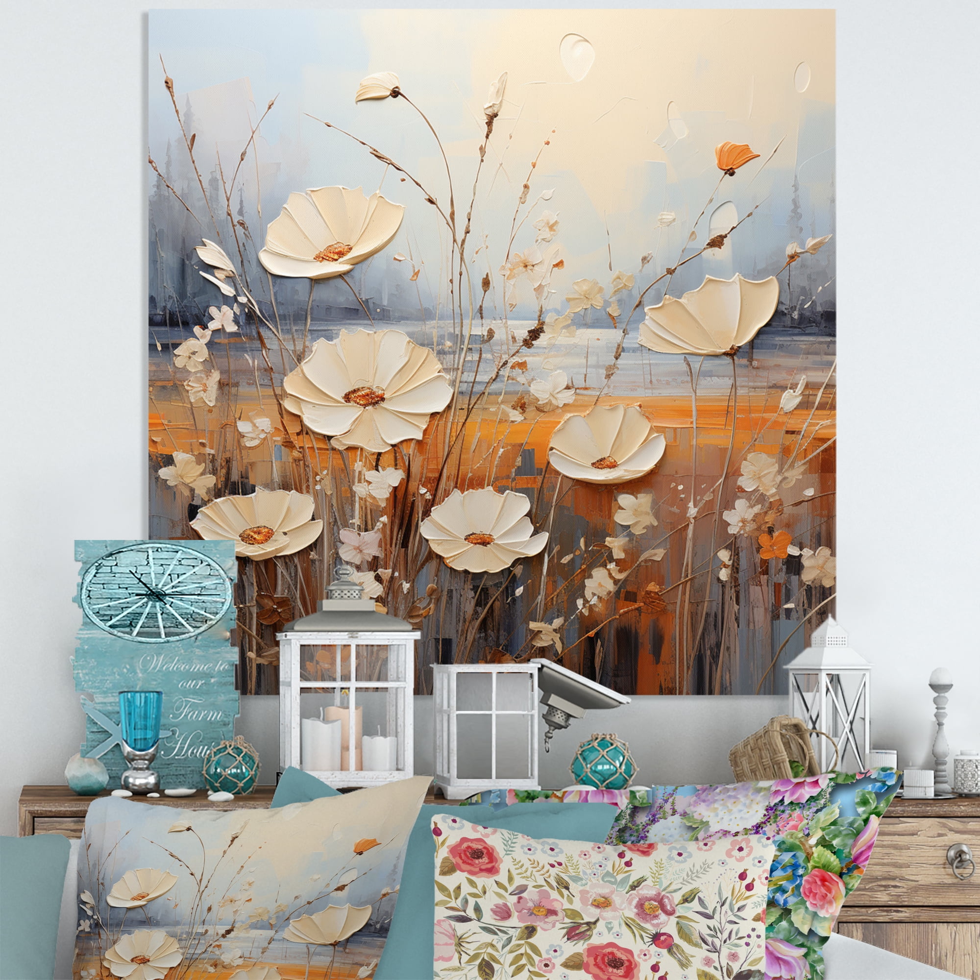 Designart "Meadow delicate Meadowscape Pointillism III" Floral Metal ...