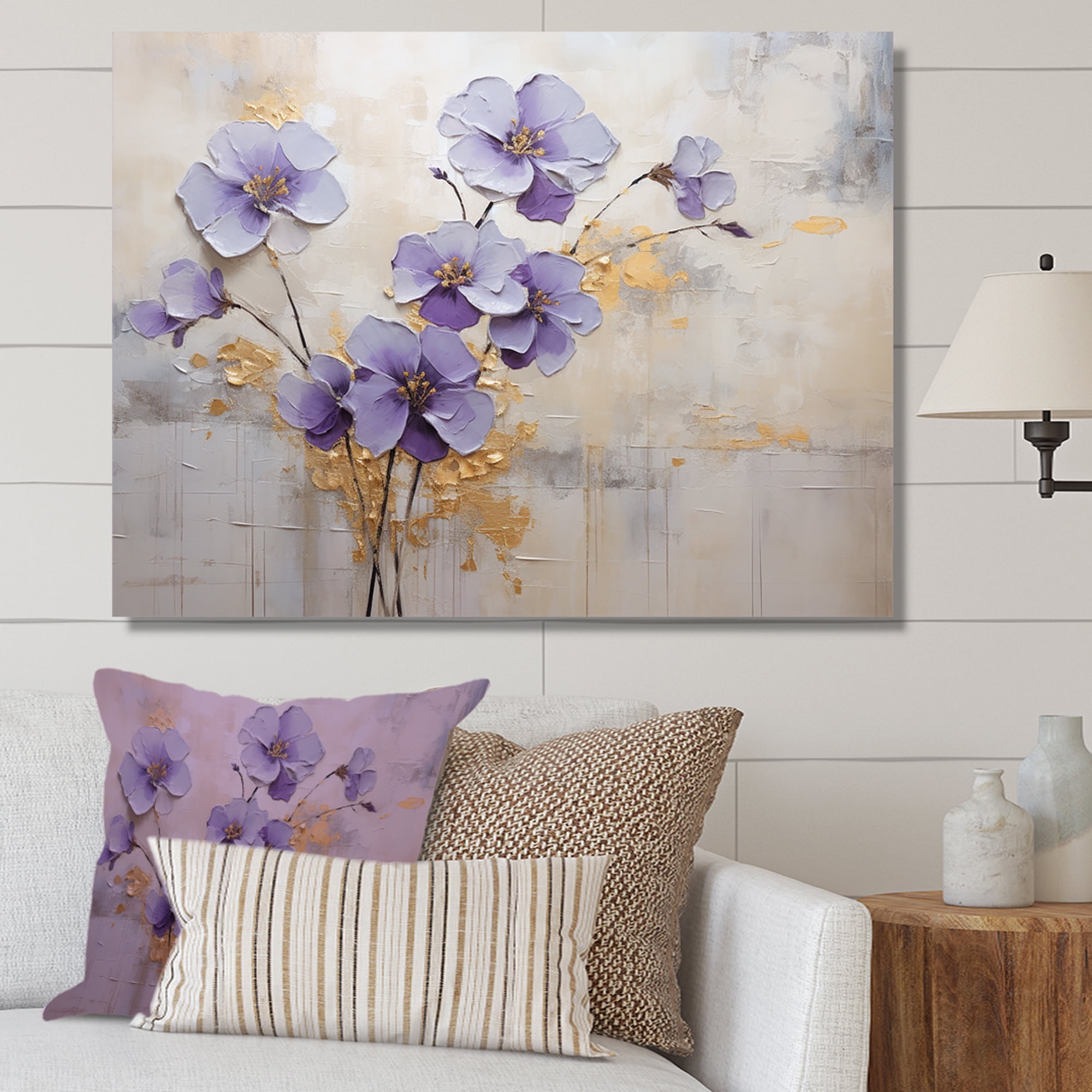 Designart "Meadow of Violets in Purple and Gold I" Violets Wall Art ...