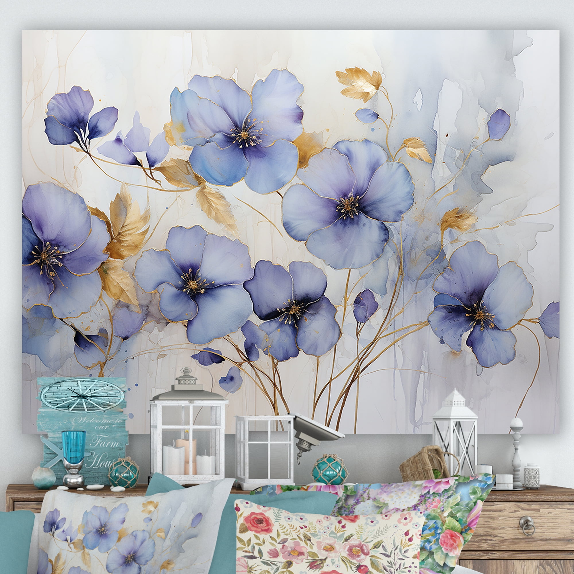 Designart "Meadow of Violets in Purple and Gold" Violets Wall Art ...