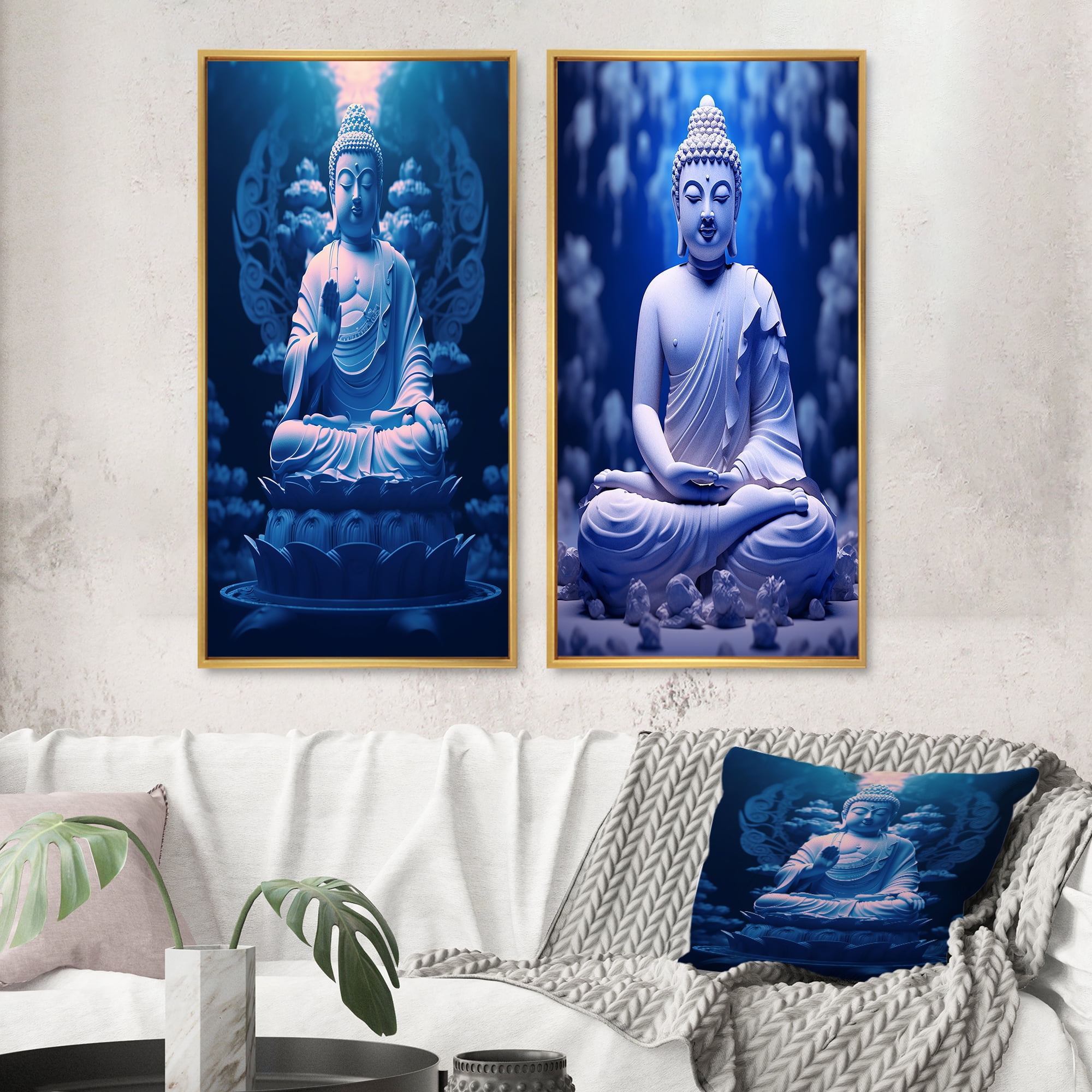 Designart "Meditation with the Blue Medicine Buddha II" Buddhism Framed ...