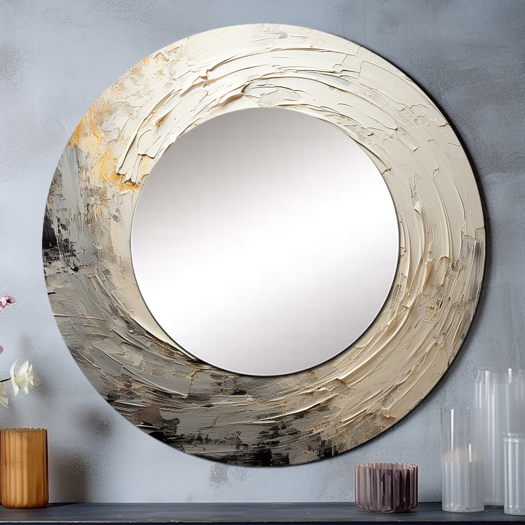 Designart "Meditative Movement in Grey and Beige I" Abstract Spirals ...