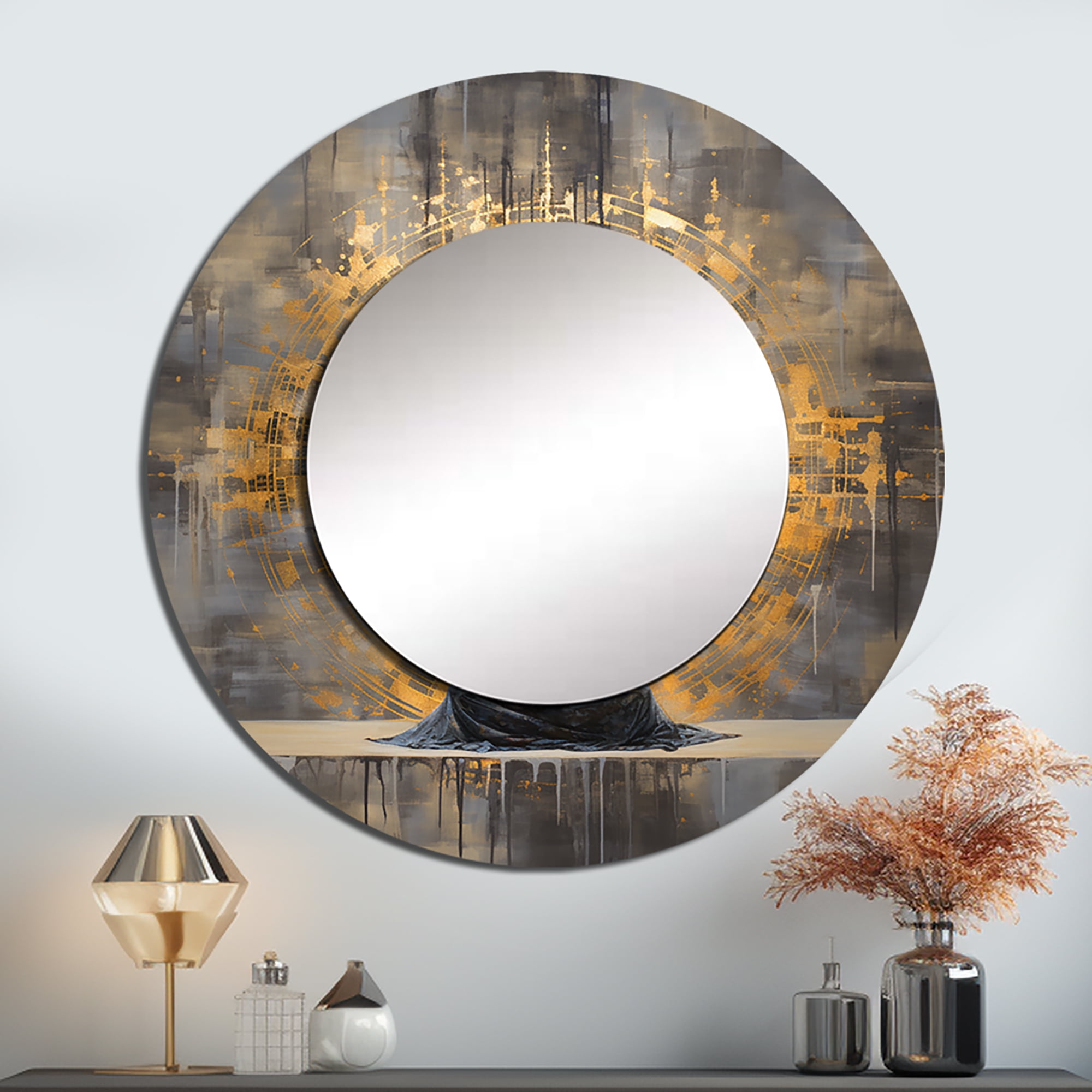 Designart "Meditative Pose In Gold" Meditation Round Mirror Wall Decor ...