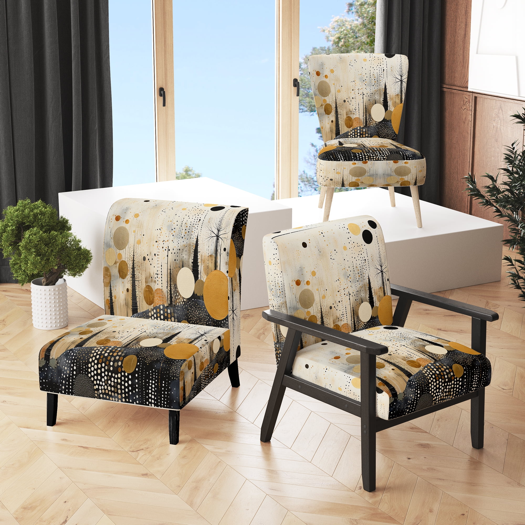 Designart "Medley in Monochrome I" Black Abstract Collages Upholstered ...