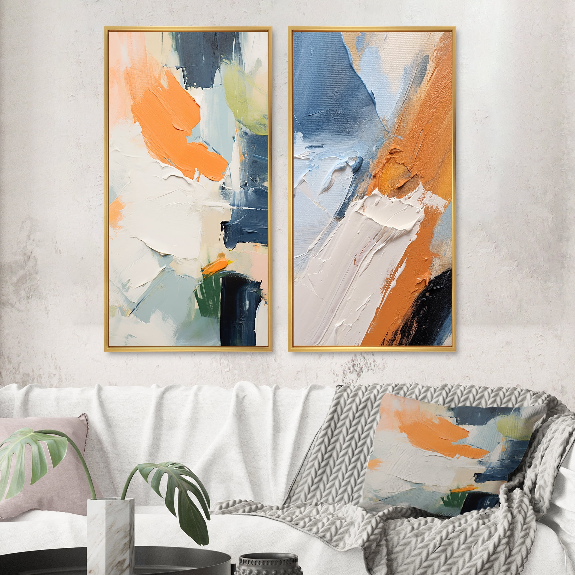 Designart "Melancholy Orange I" Abstract Painting Framed Wall Art Set ...