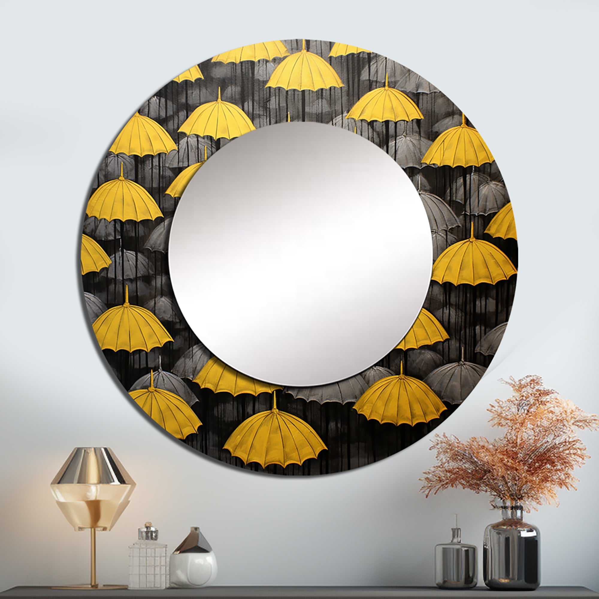 Designart "Mellow Umbrella Skyscape I" Sky Rund Mirror For Wall Decor ...