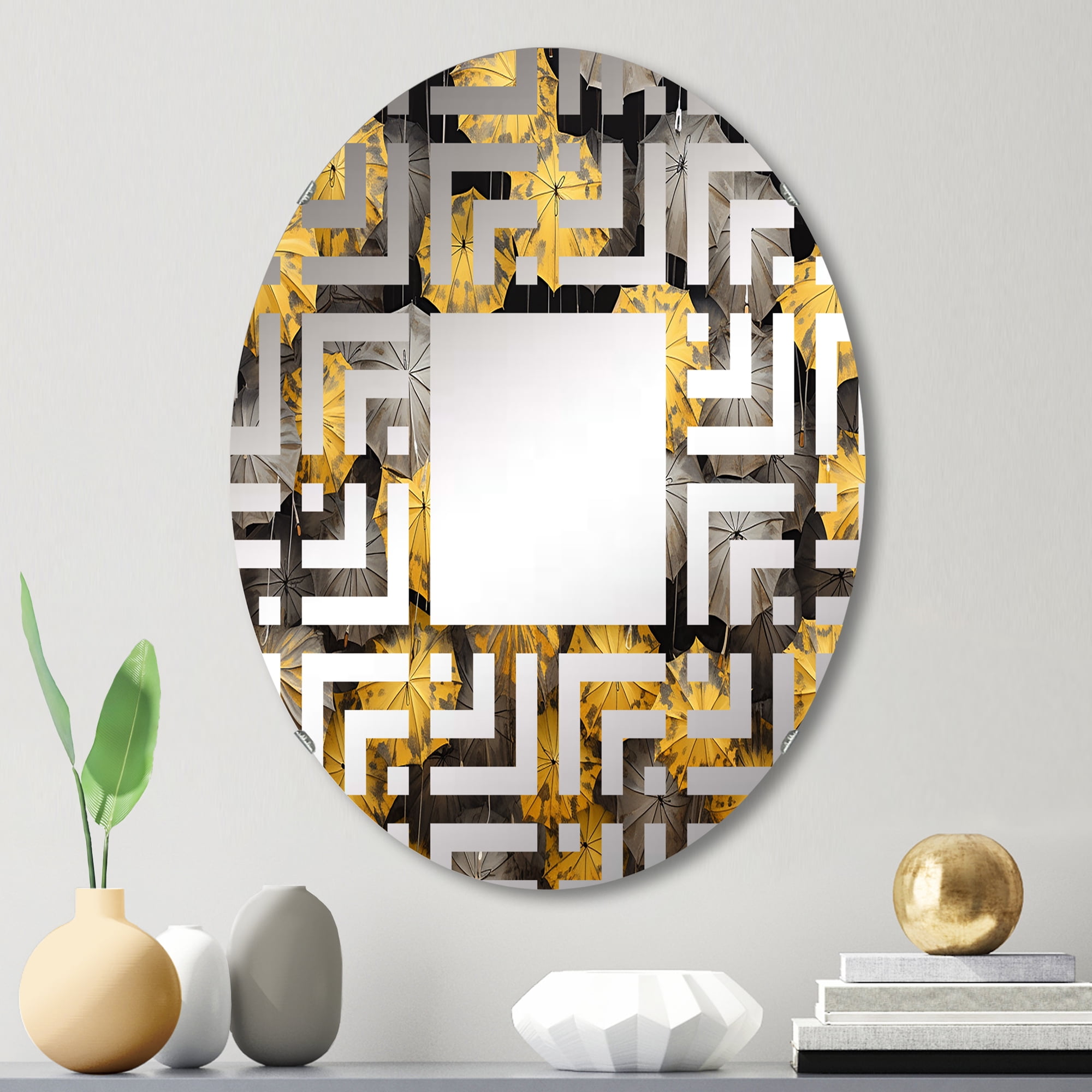 Designart "Mellow Umbrella Skyscape" Sky Maze Round Wall Mirror ...