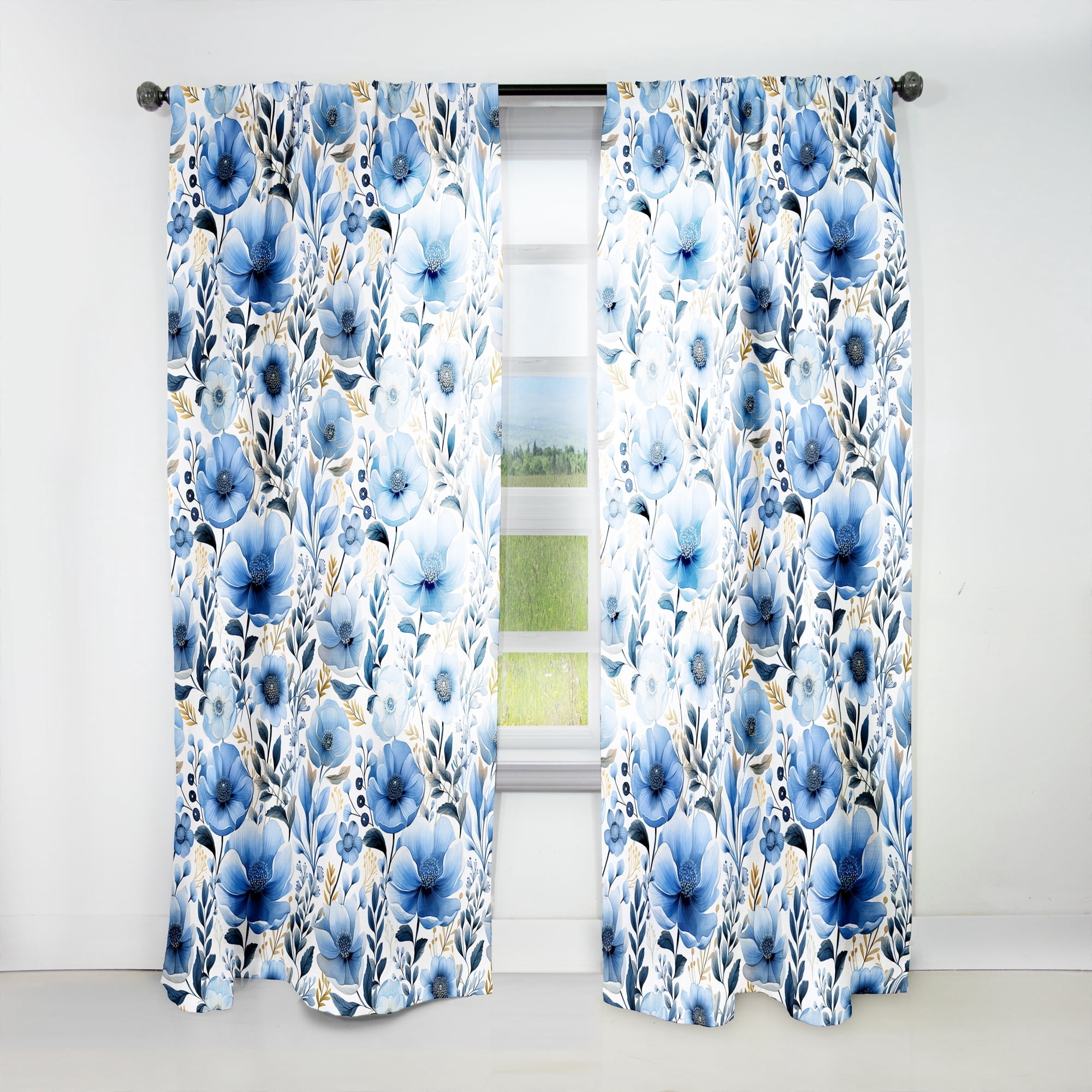 Designart "Melodic Blue Floral Whimsy In Watercolor" Floral Room ...