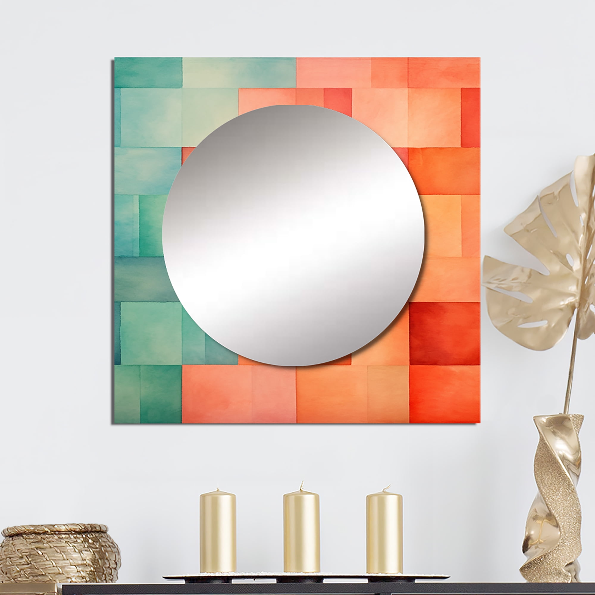 Designart "Melodic Coral Cubes Shapes" Abstract Shapes Square Mirror ...