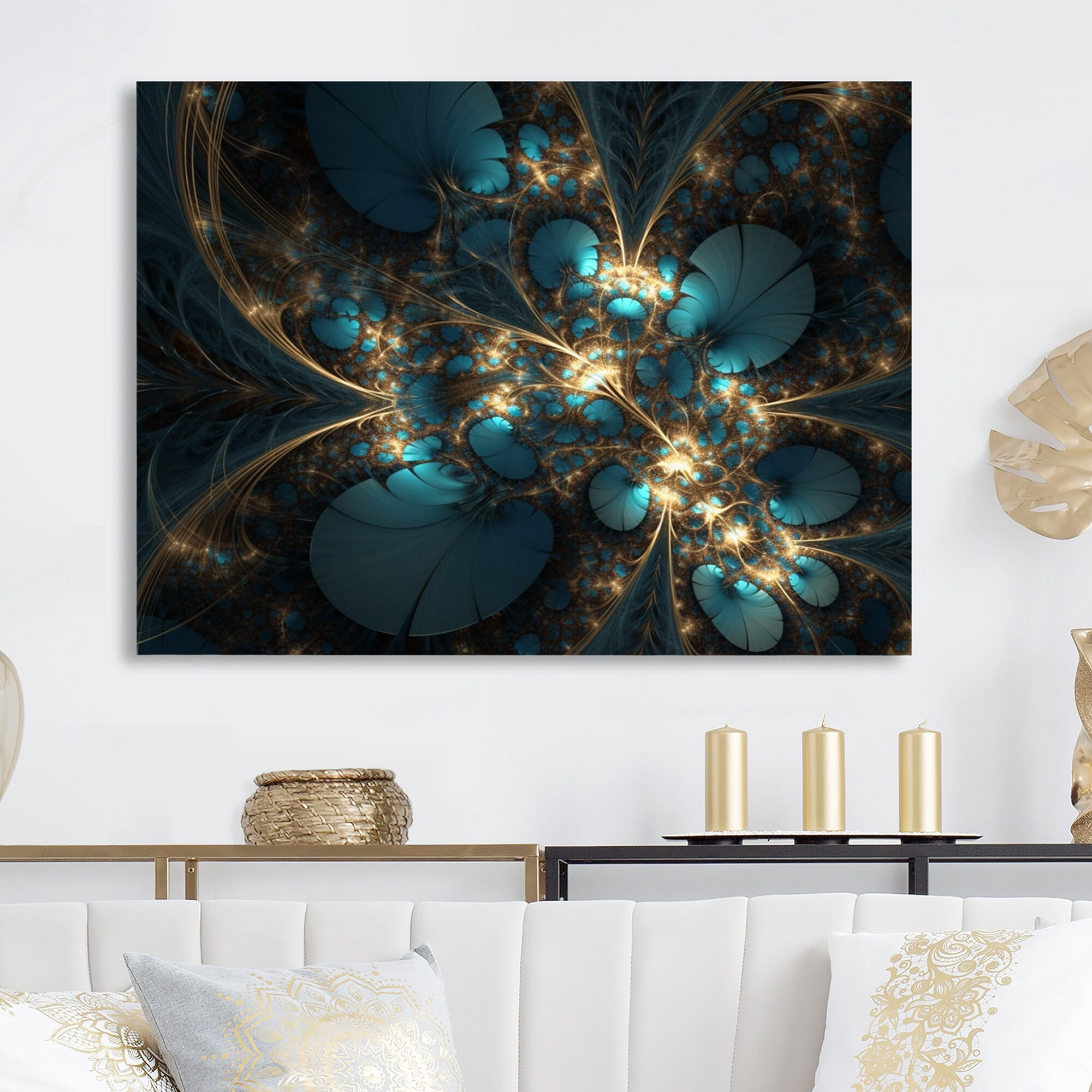 Designart "Melodic Infinity Blue and Gold I" Abstract Fractal Metal ...