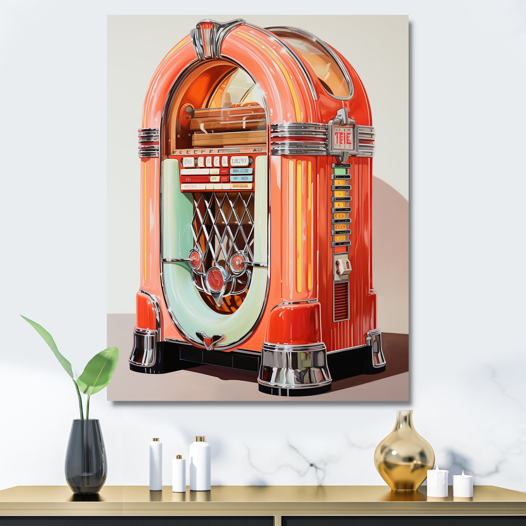 Designart "Melodic Minimalist Jukebox I" Fashion Canvas Wall Art ...