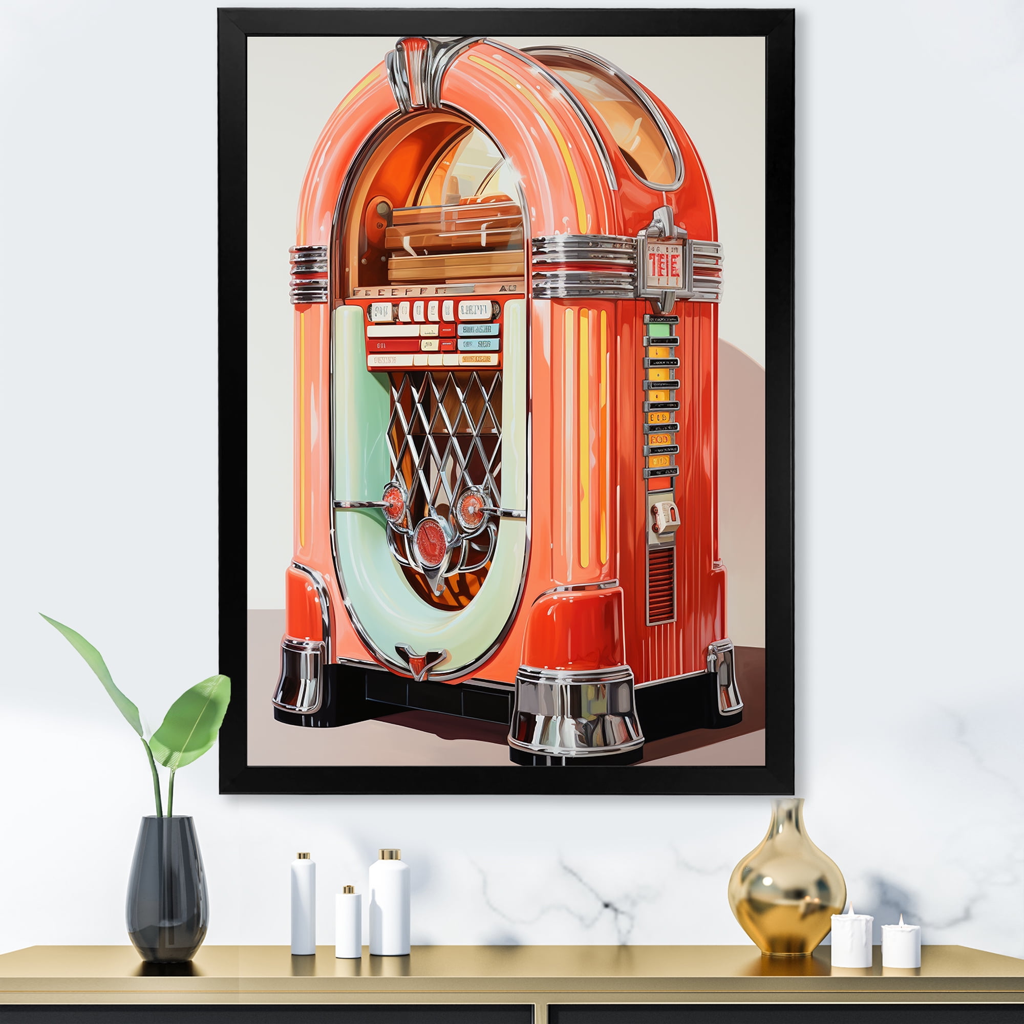 Designart "Melodic Minimalist Jukebox I" Fashion Framed Wall Art ...