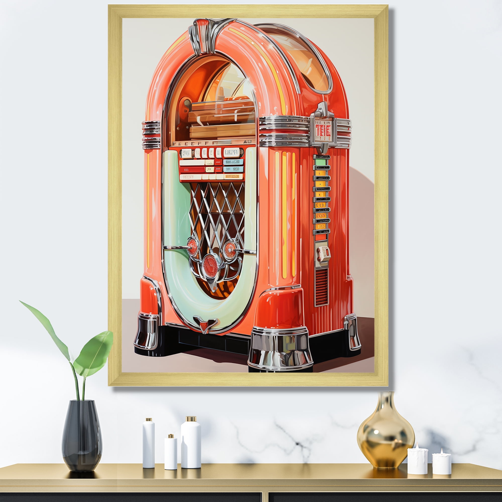 Designart "Melodic Minimalist Jukebox I" Fashion Framed Wall Art ...