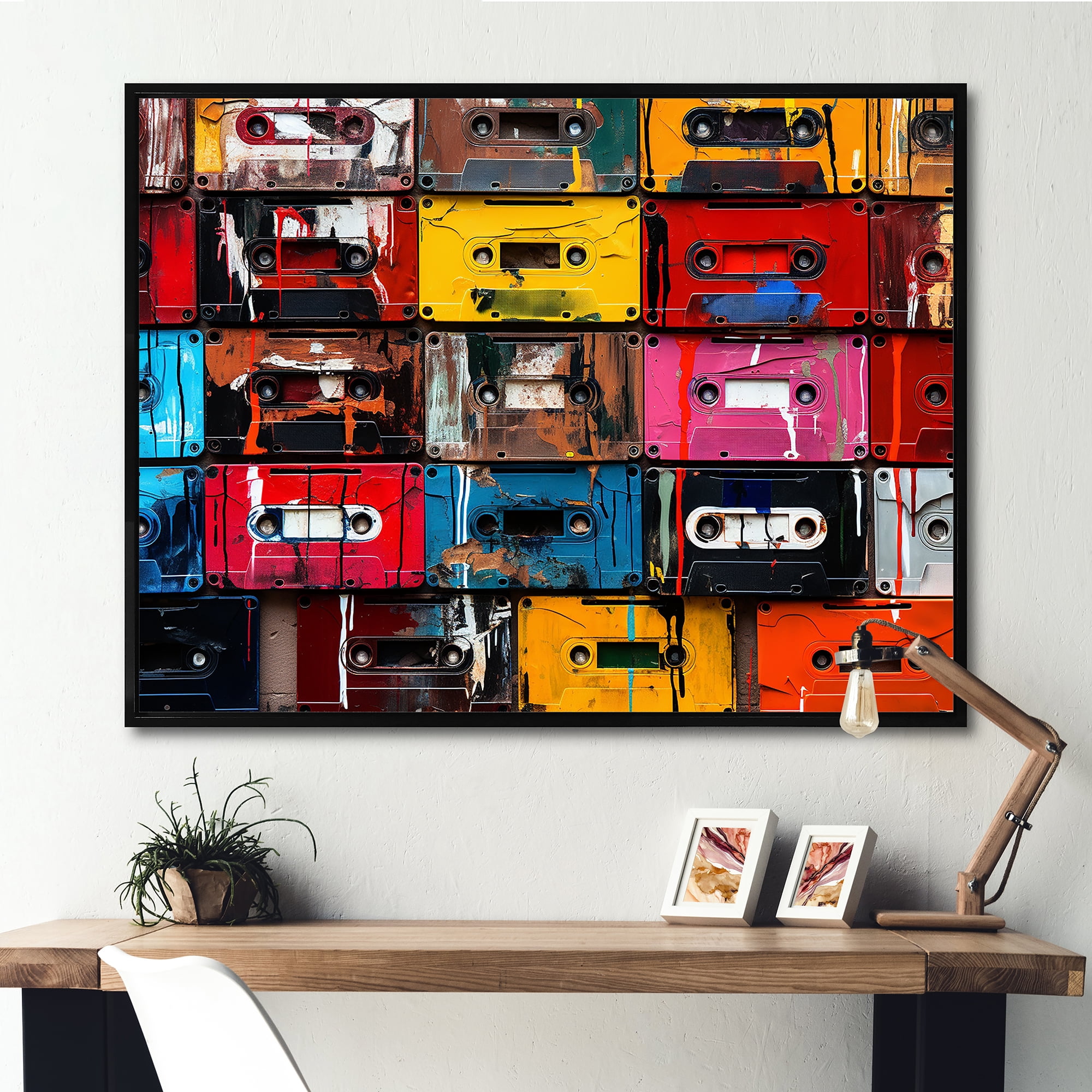 Designart "Melodic Pop Art Cassette Tapes IV" Fashion Framed Wall Art ...