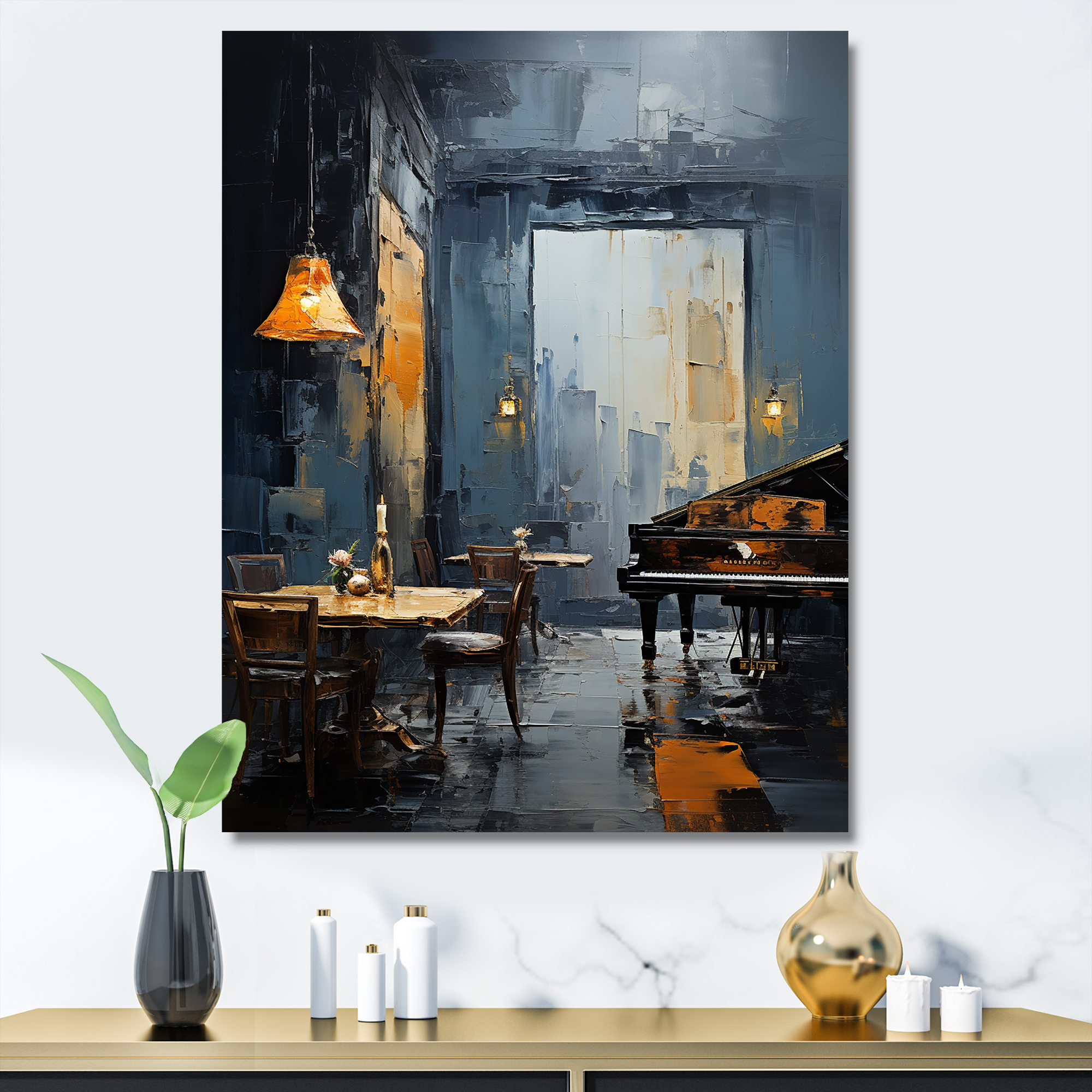 Designart "Melodic Vibes at Yellow and Grey Jazz Cafe IV" Music Canvas ...