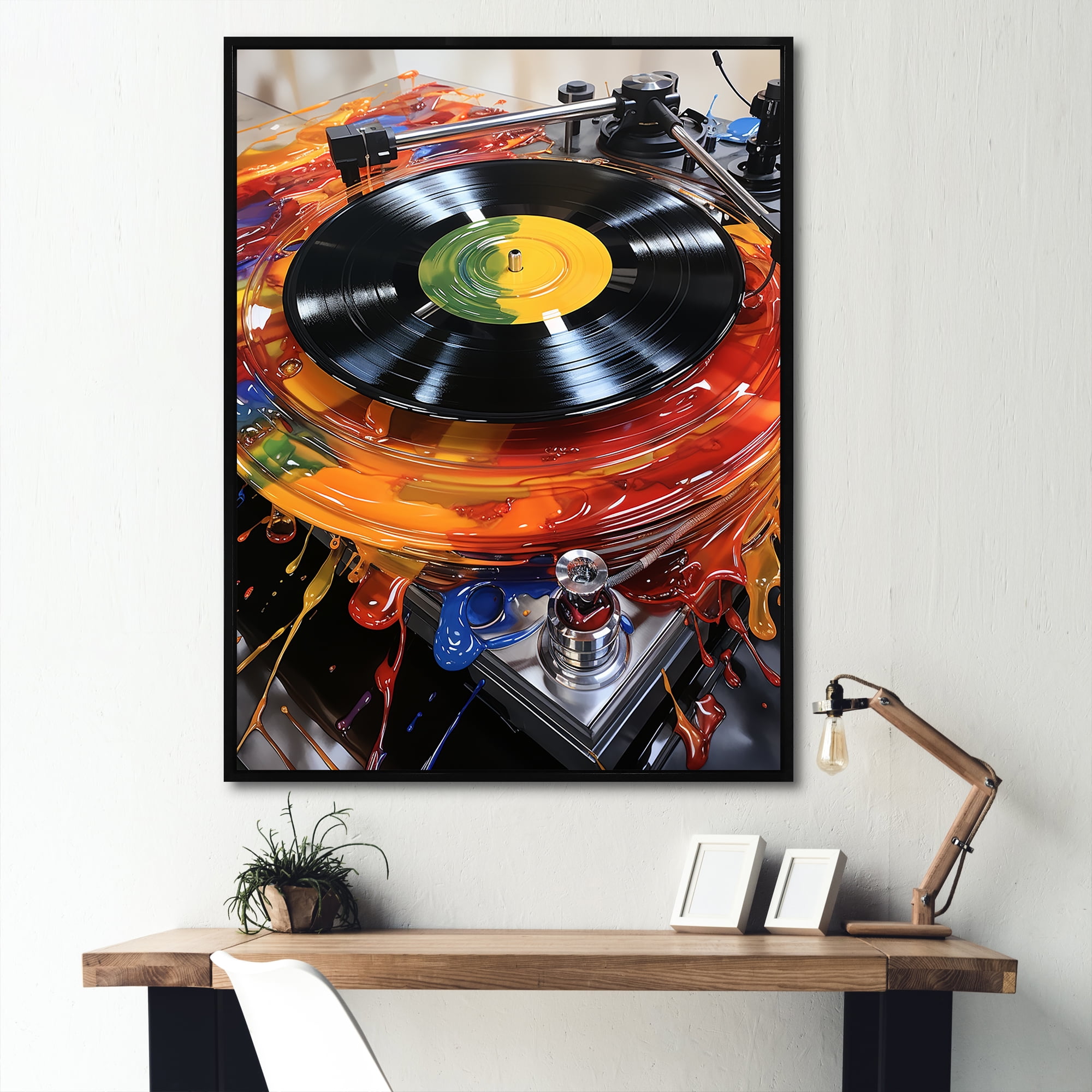 Designart "Melodic Vintage Vinyl Record Turntables" Fashion Framed Wall ...