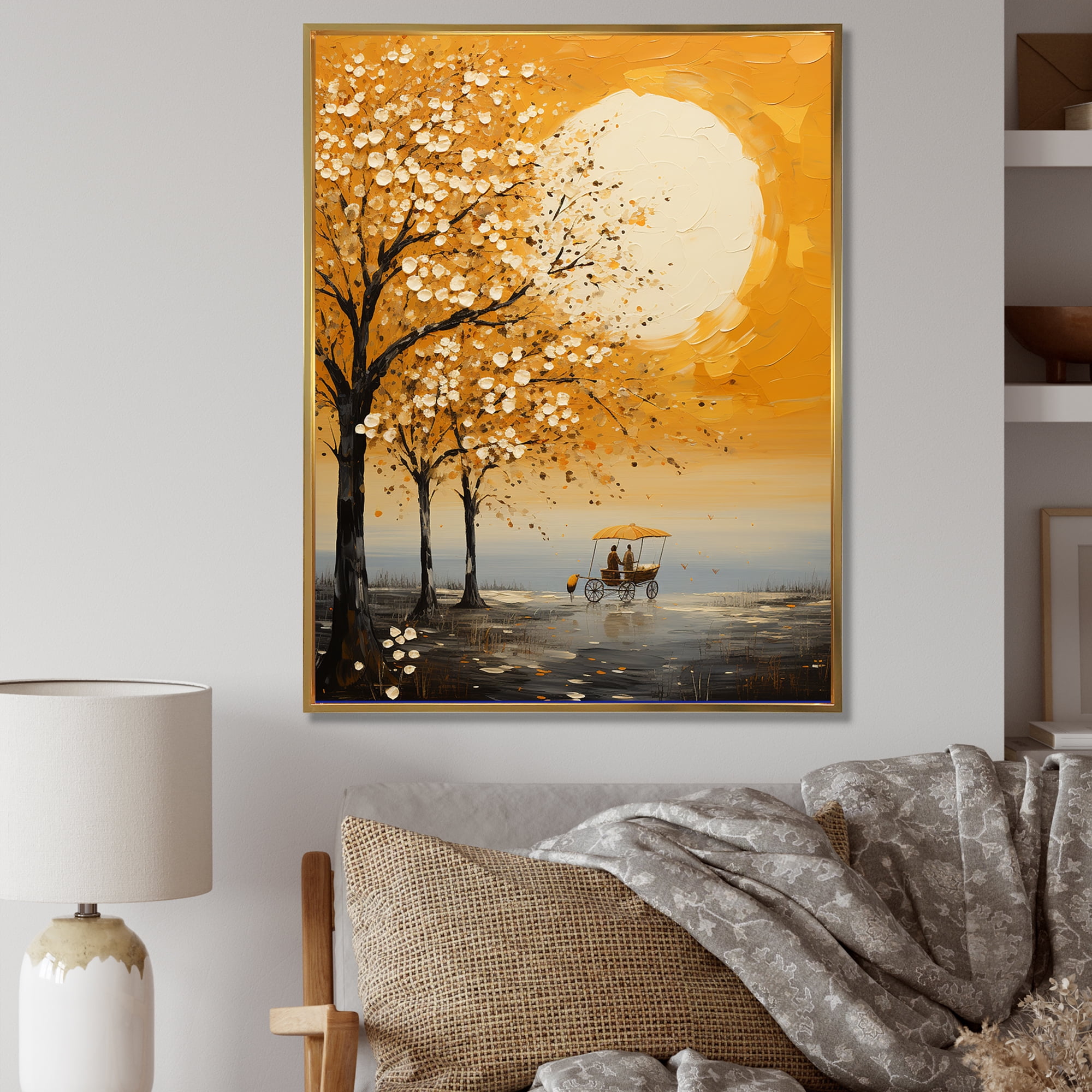 Designart "Melodic Yellow Old Carriage Cart" Old American Cart Floater ...