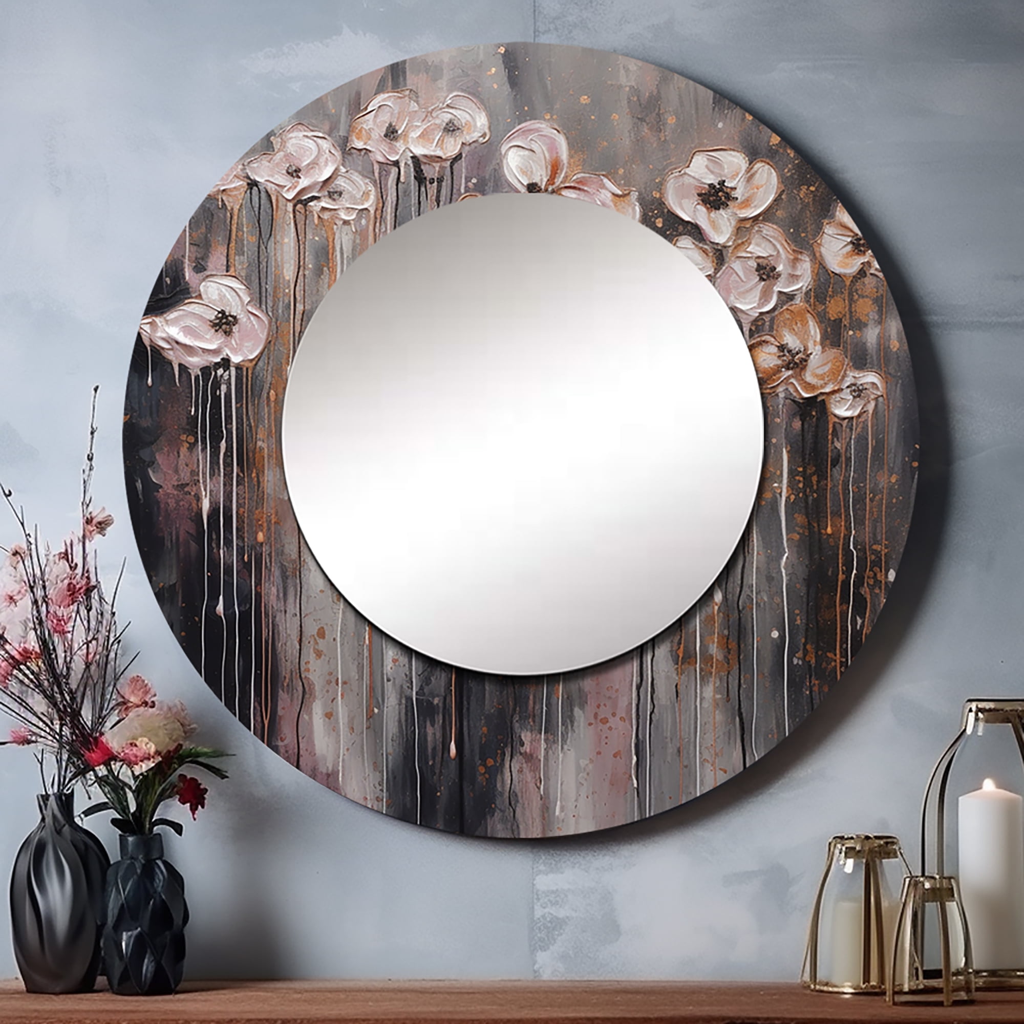 Designart "Melodies of Daisy in Pink and Grey" Floral Daisy Pink Large ...