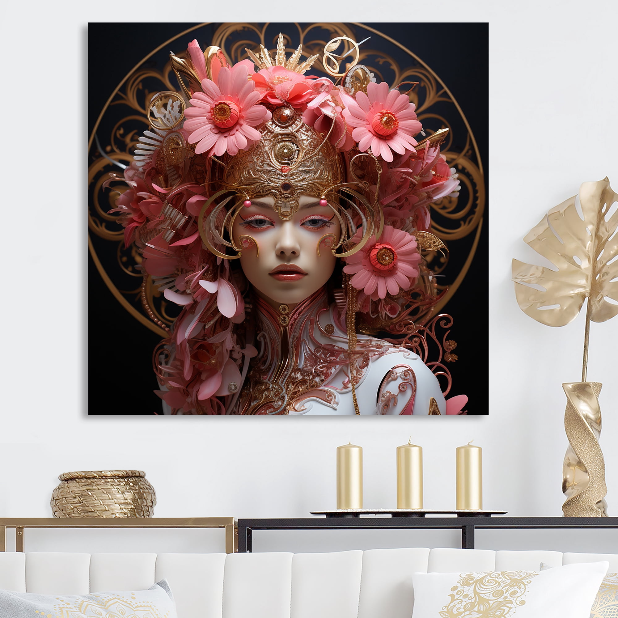 Designart "Melodies of Glamorous Woman in Pink and Gold I" Fashion Wall ...