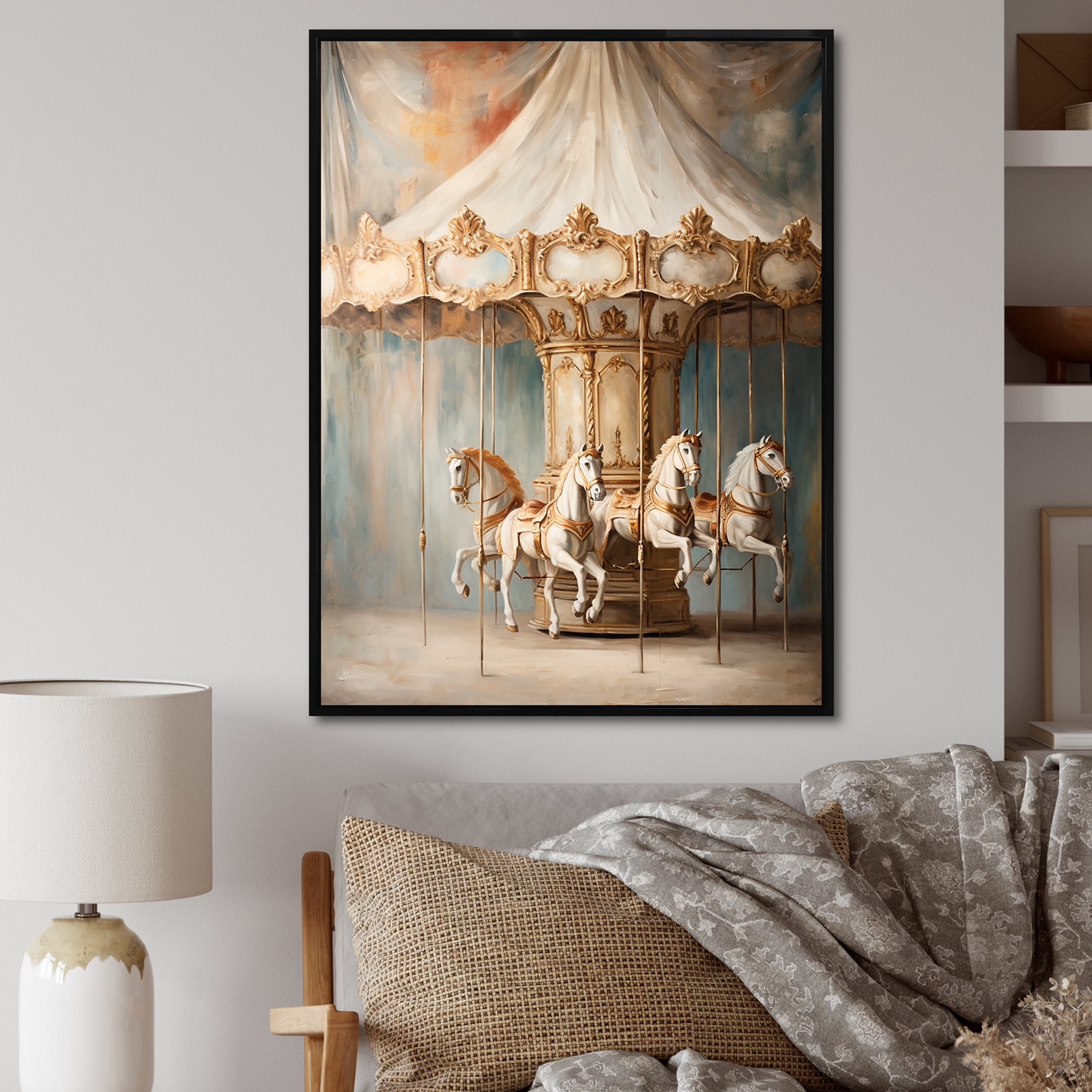 Designart "Merry-Go-Round Carousel in Beige Vintage Style" Architecture ...