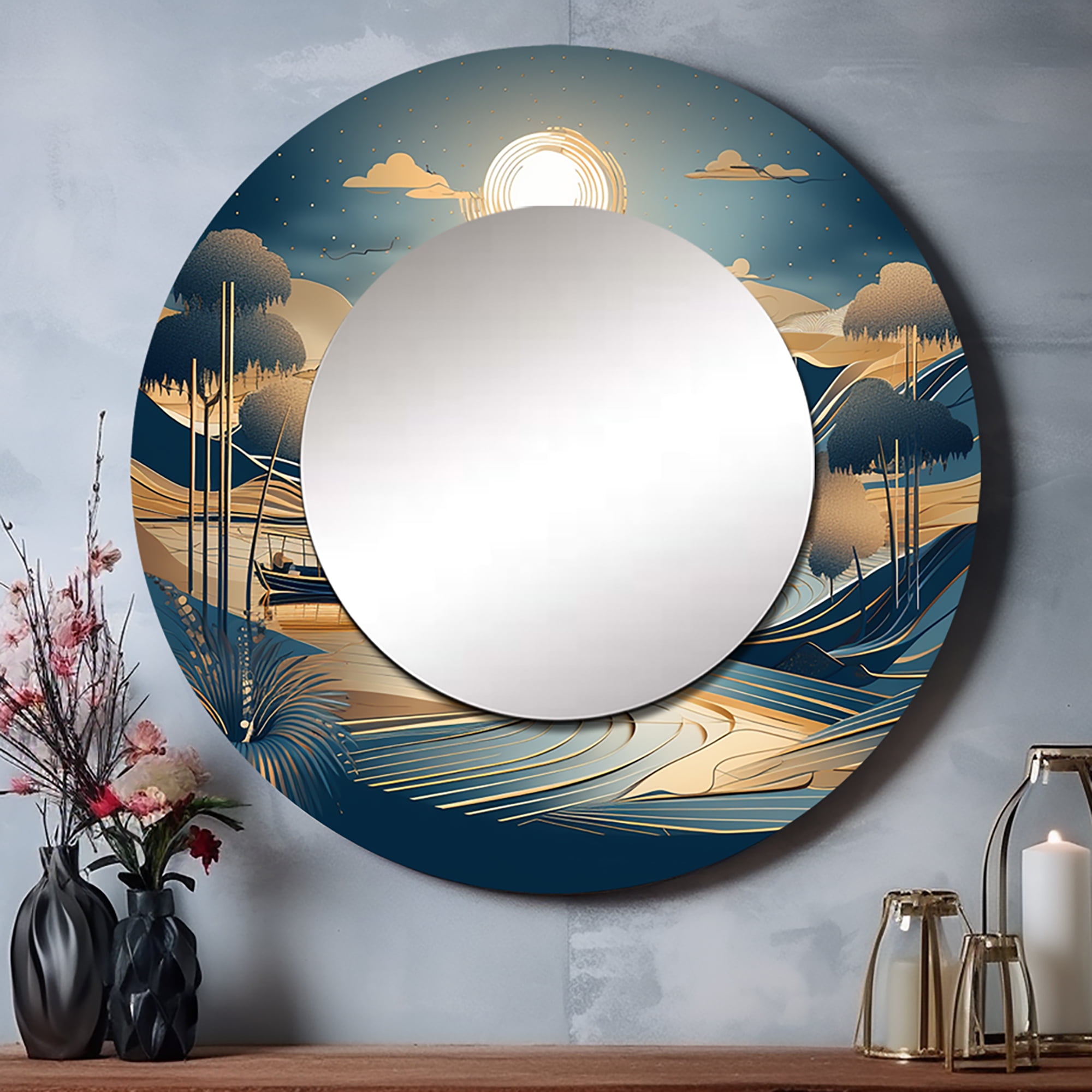 Designart "Metallic Coastal Paradise Gold I" Minimalism Landscape Rund ...