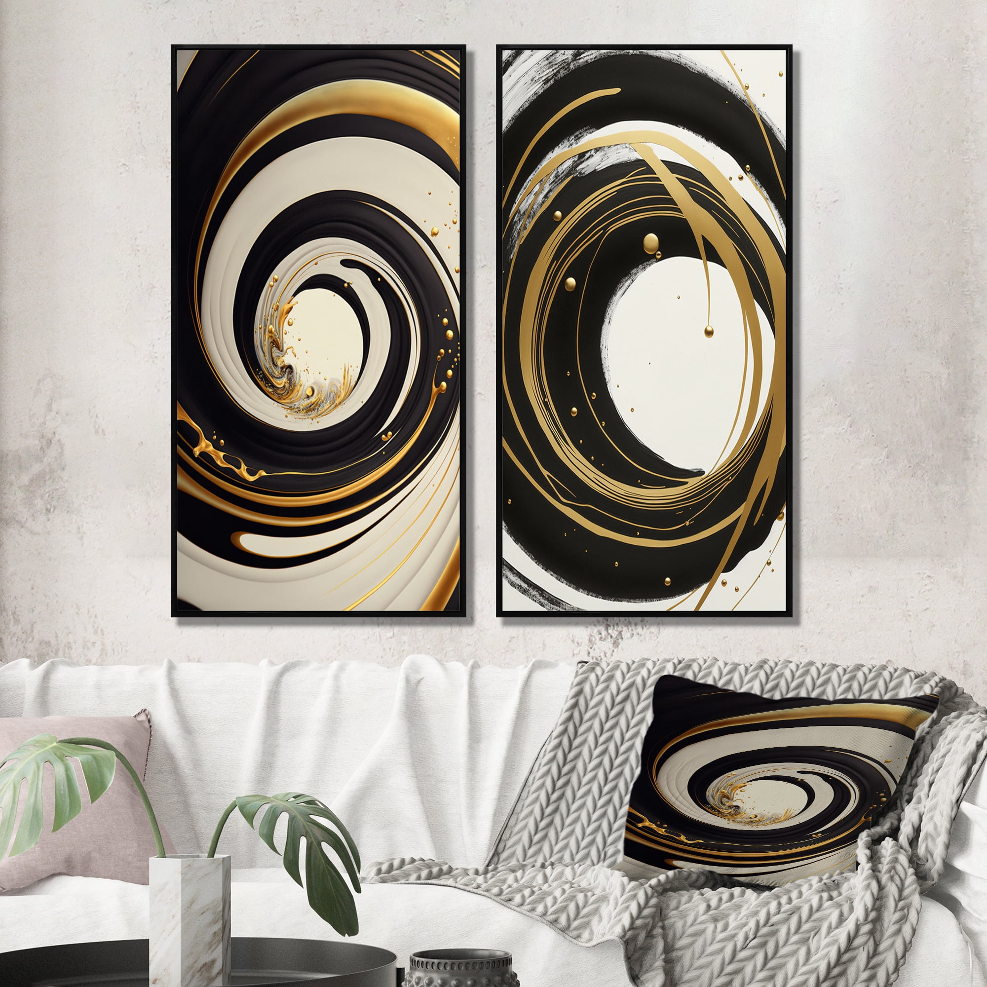 Designart "Metallic Swirling Blend I" Abstract Spirals Framed Wall Art ...