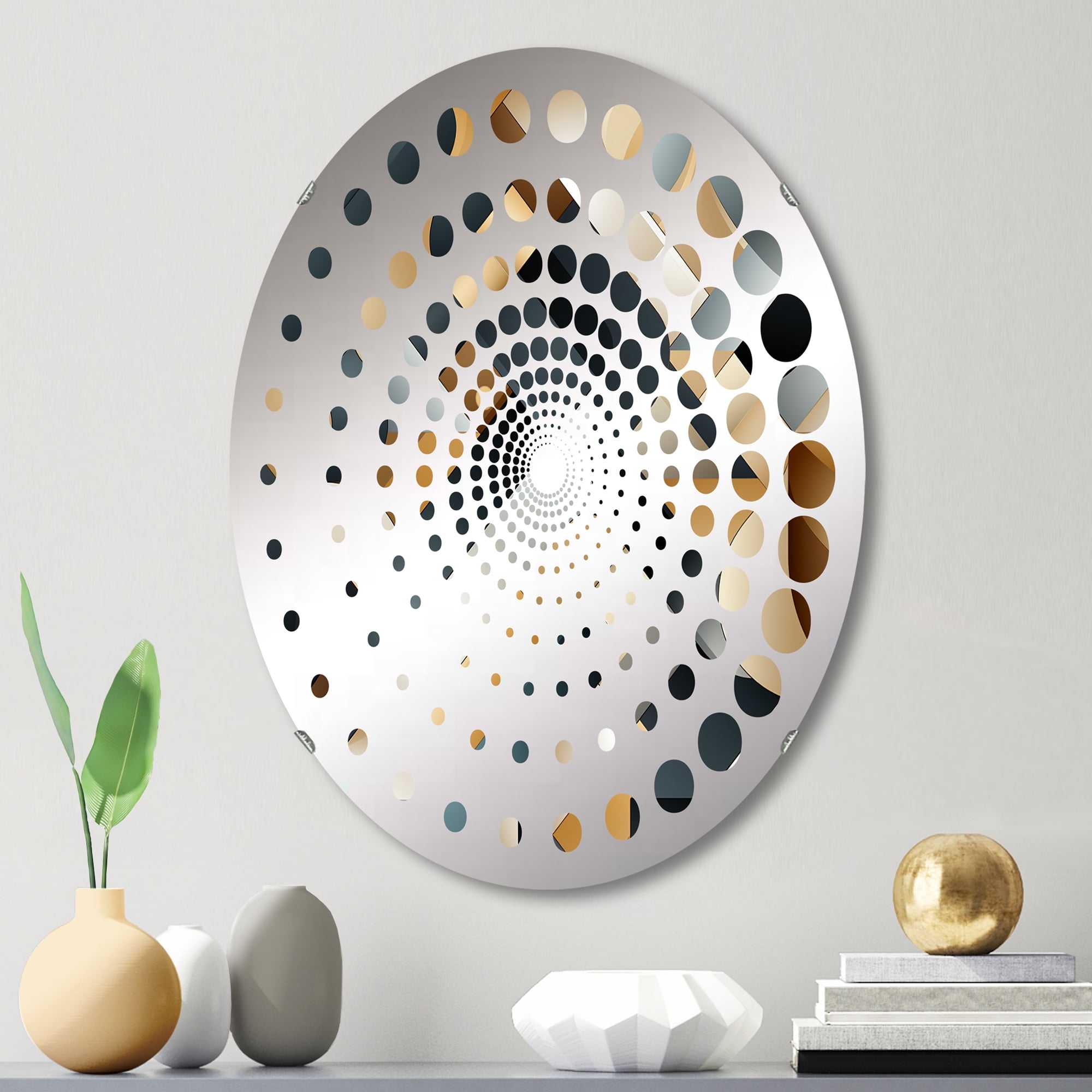 Designart "Metropolitan Gold and Grey Geometry" Geometric Spiral Dot ...