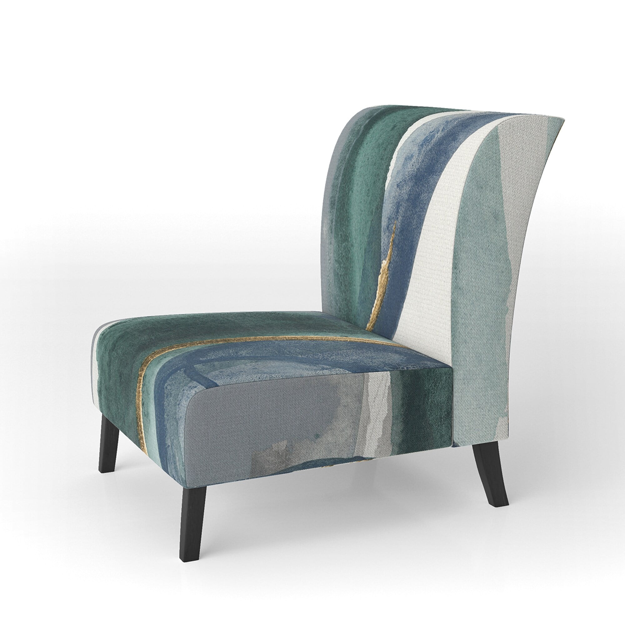 Designart "Mettalic Indigo And Gold I" Upholstered Glam Accent Chair ...