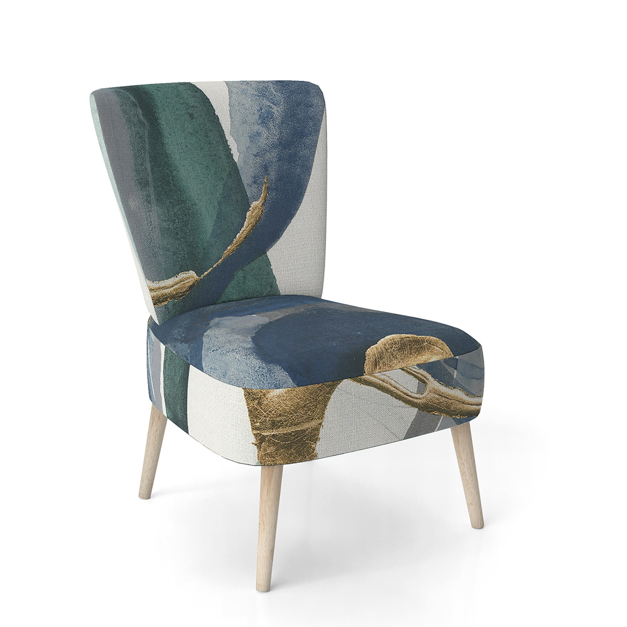 Designart "Mettalic Indigo And Gold I" Upholstered Glam Accent Chair ...