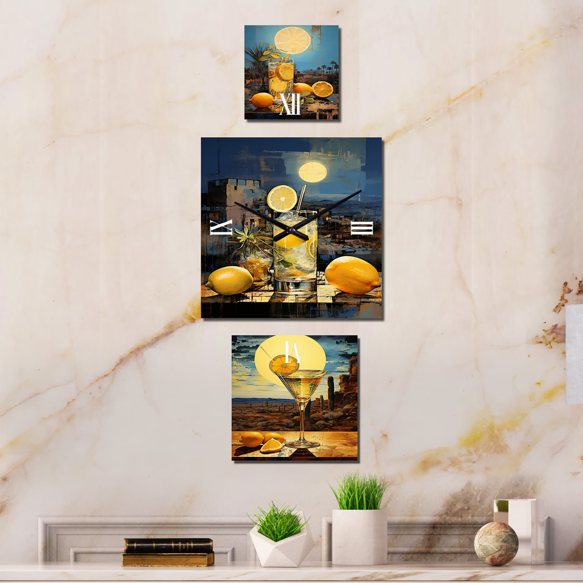 Designart "Mexican Horizon with Tequila" Cocktails Extra large Clock ...