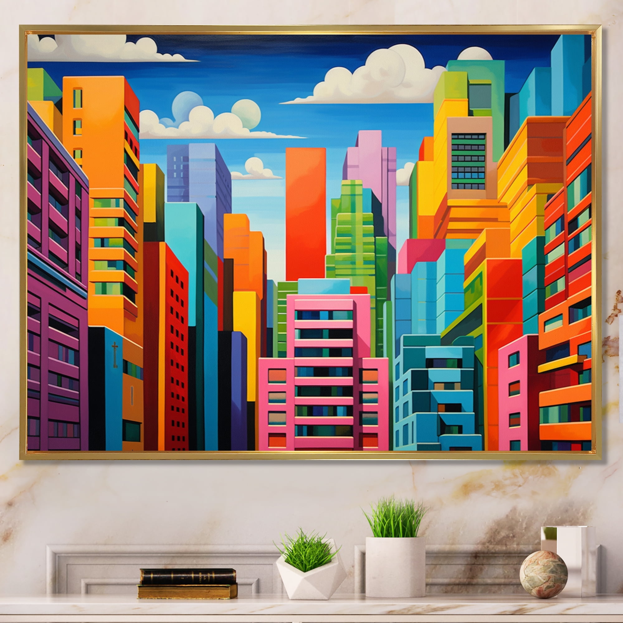 Designart "Miami Cityscape Pop Art painting III" Cityscapes Floater ...